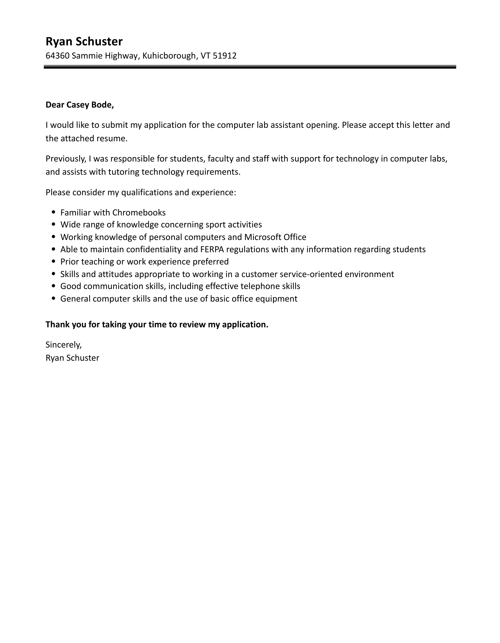Computer Lab Assistant Cover Letter Velvet Jobs