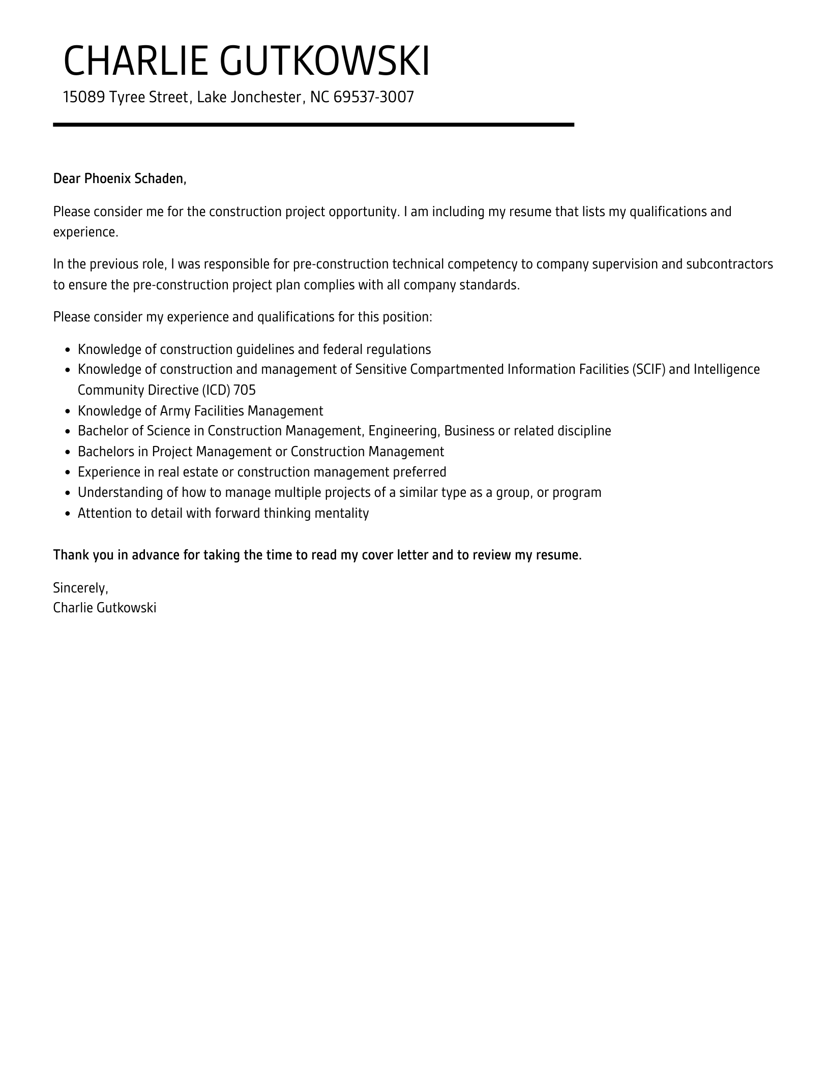 Construction Project Cover Letter Velvet Jobs