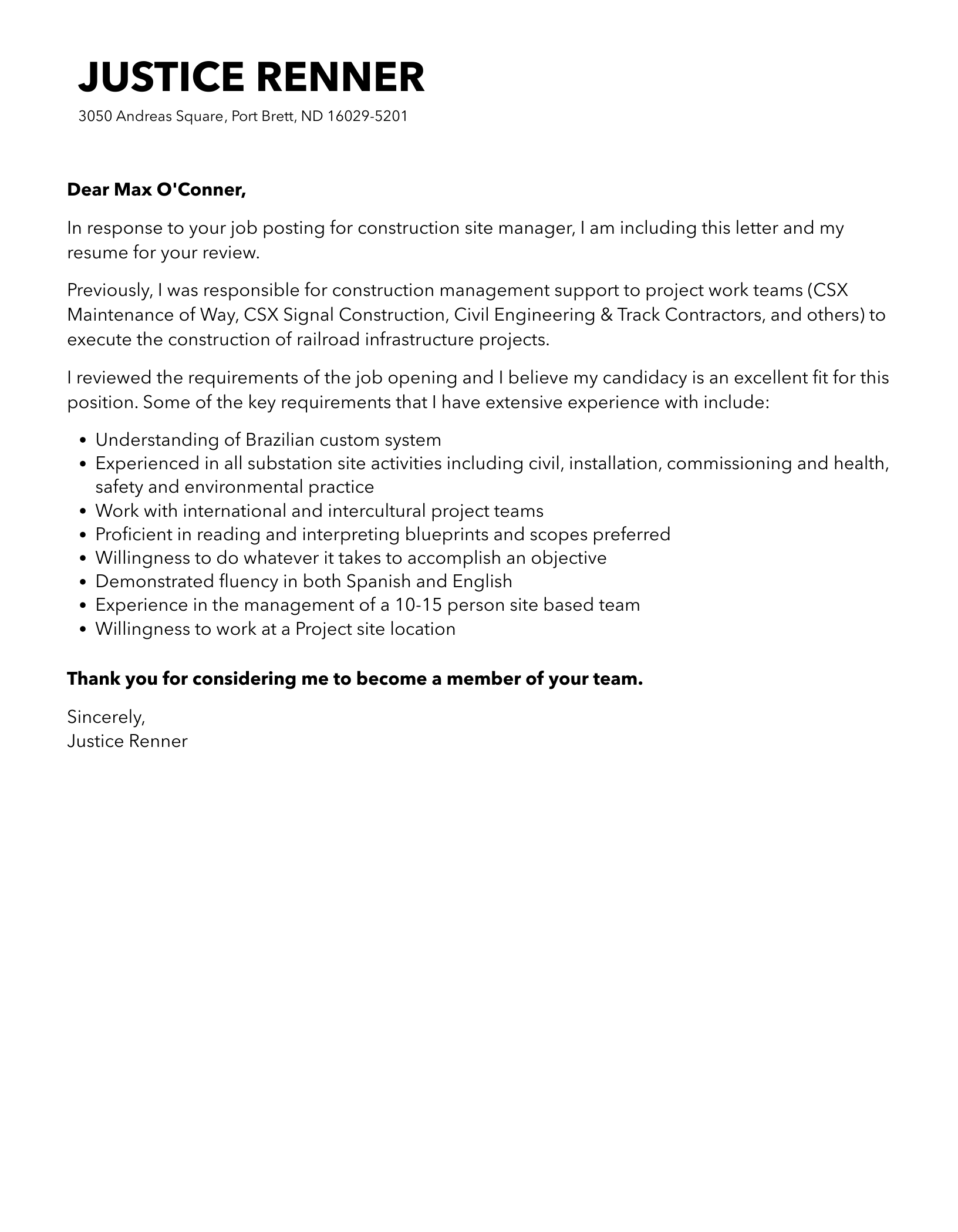 Construction Site Manager Cover Letter Velvet Jobs