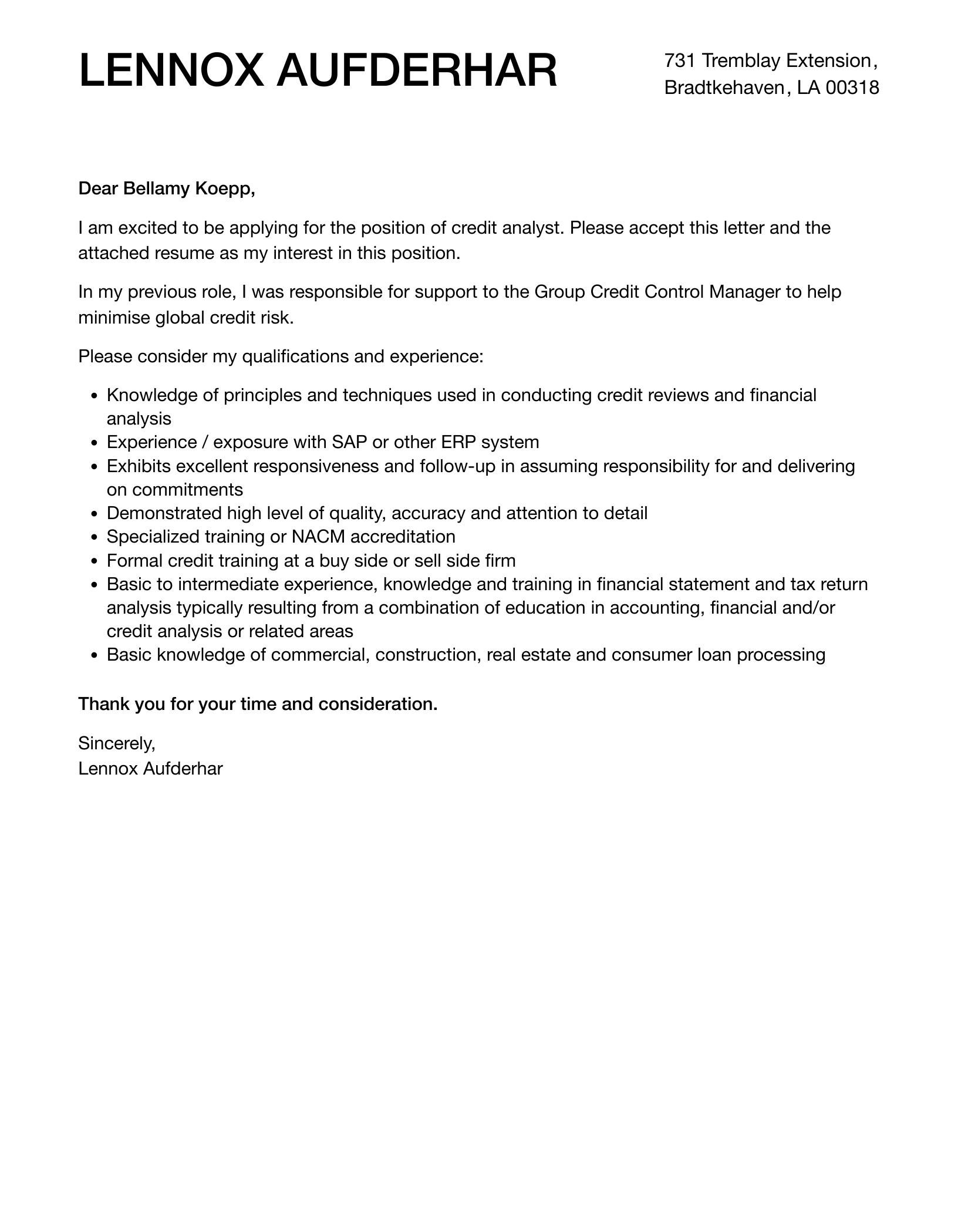 Credit Analyst Cover Letter Velvet Jobs