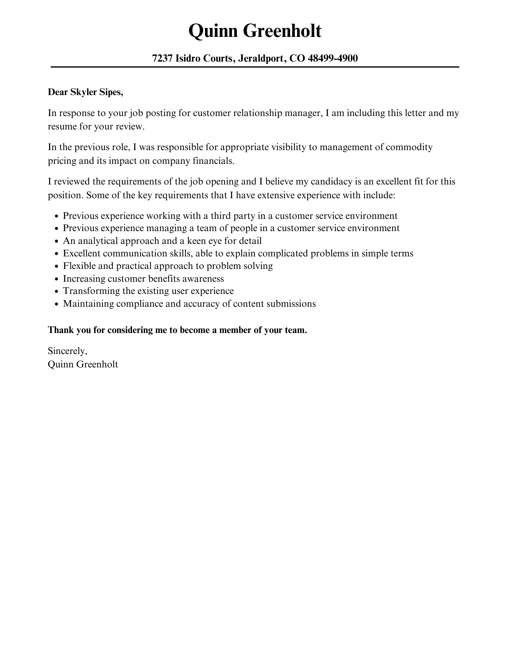 Customer Relationship Manager Cover Letter Velvet Jobs