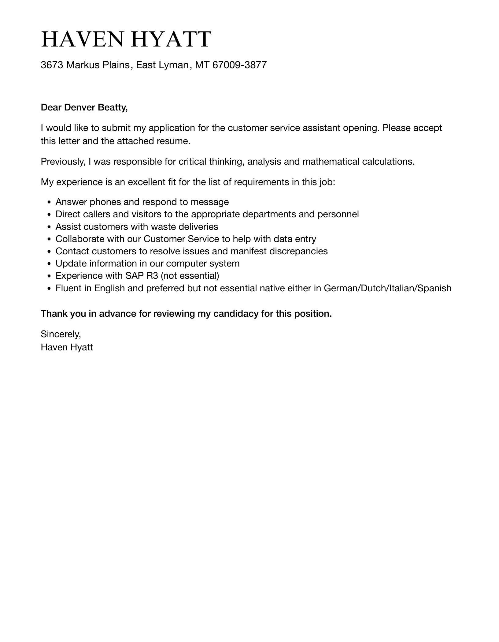 Customer Service Assistant Cover Letter Velvet Jobs