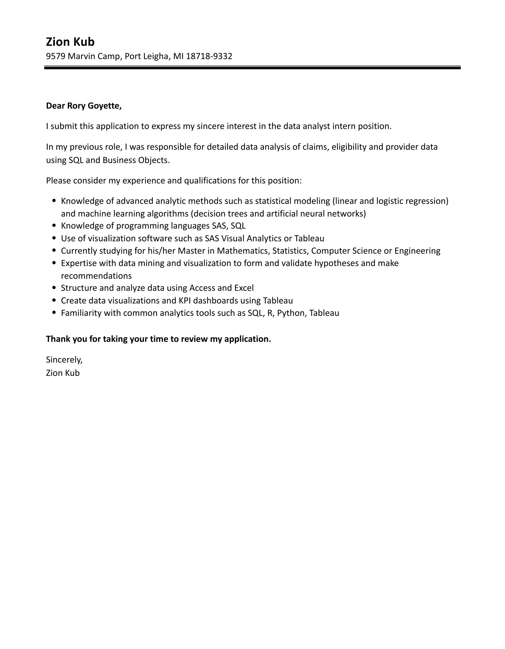 Data Analyst Intern Cover Letter Velvet Jobs