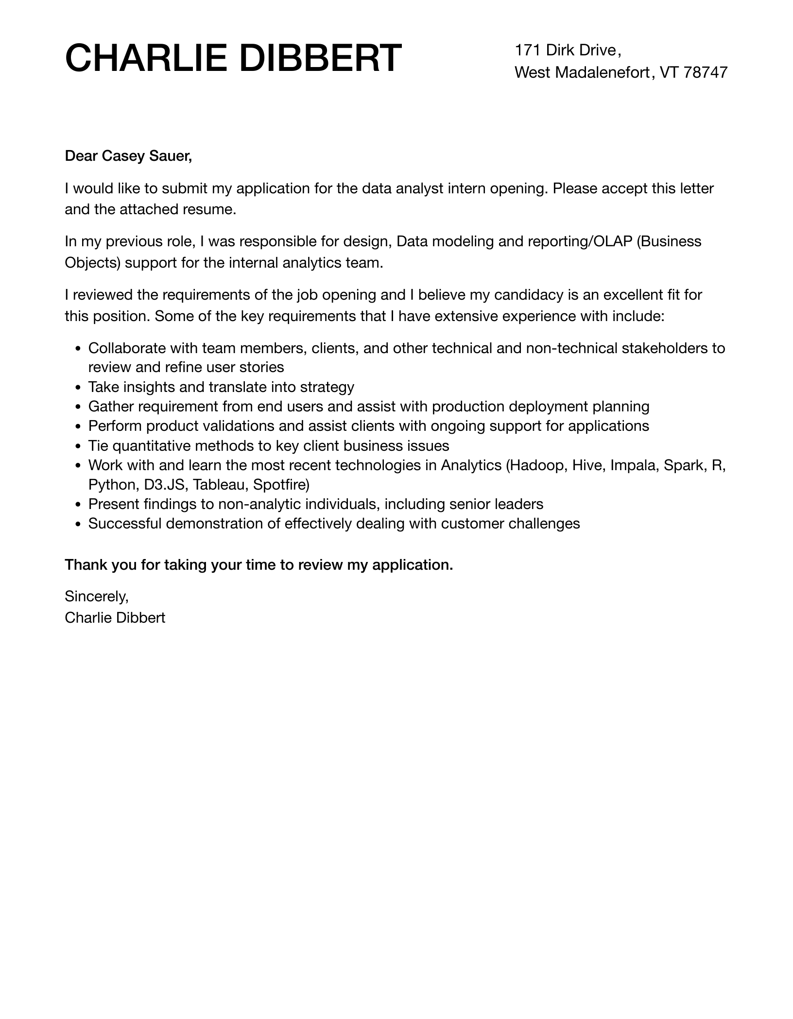 Data Analyst Intern Cover Letter Velvet Jobs