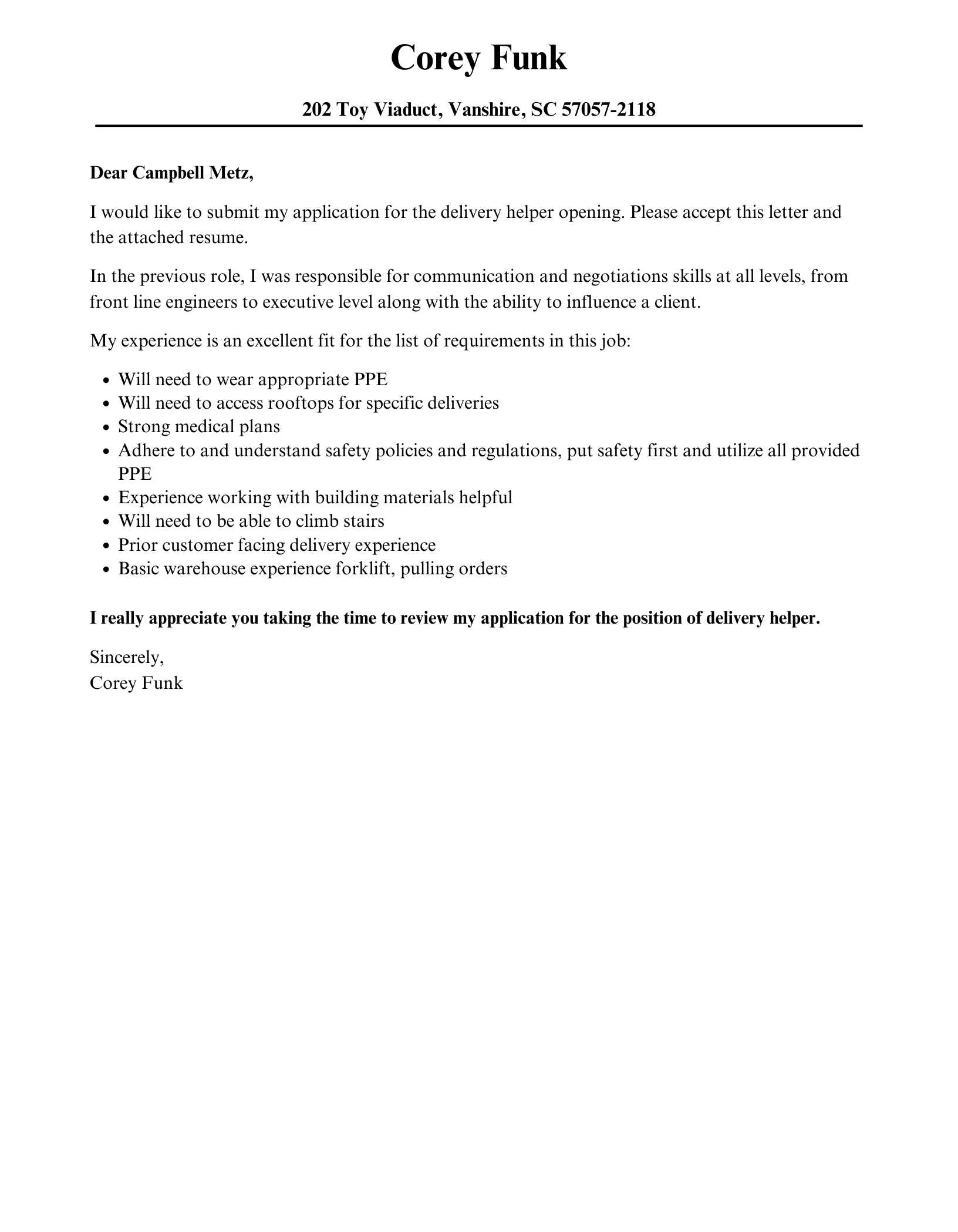 Delivery Helper Cover Letter Velvet Jobs