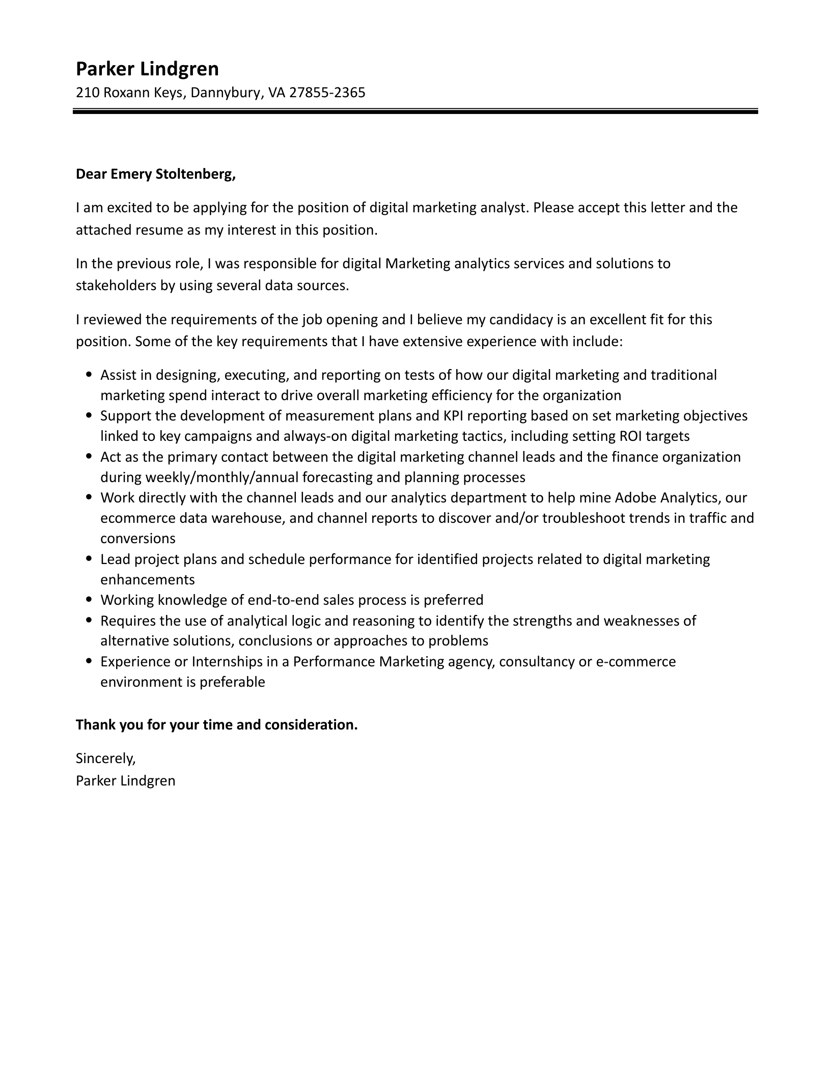 Digital Marketing Analyst Cover Letter Velvet Jobs