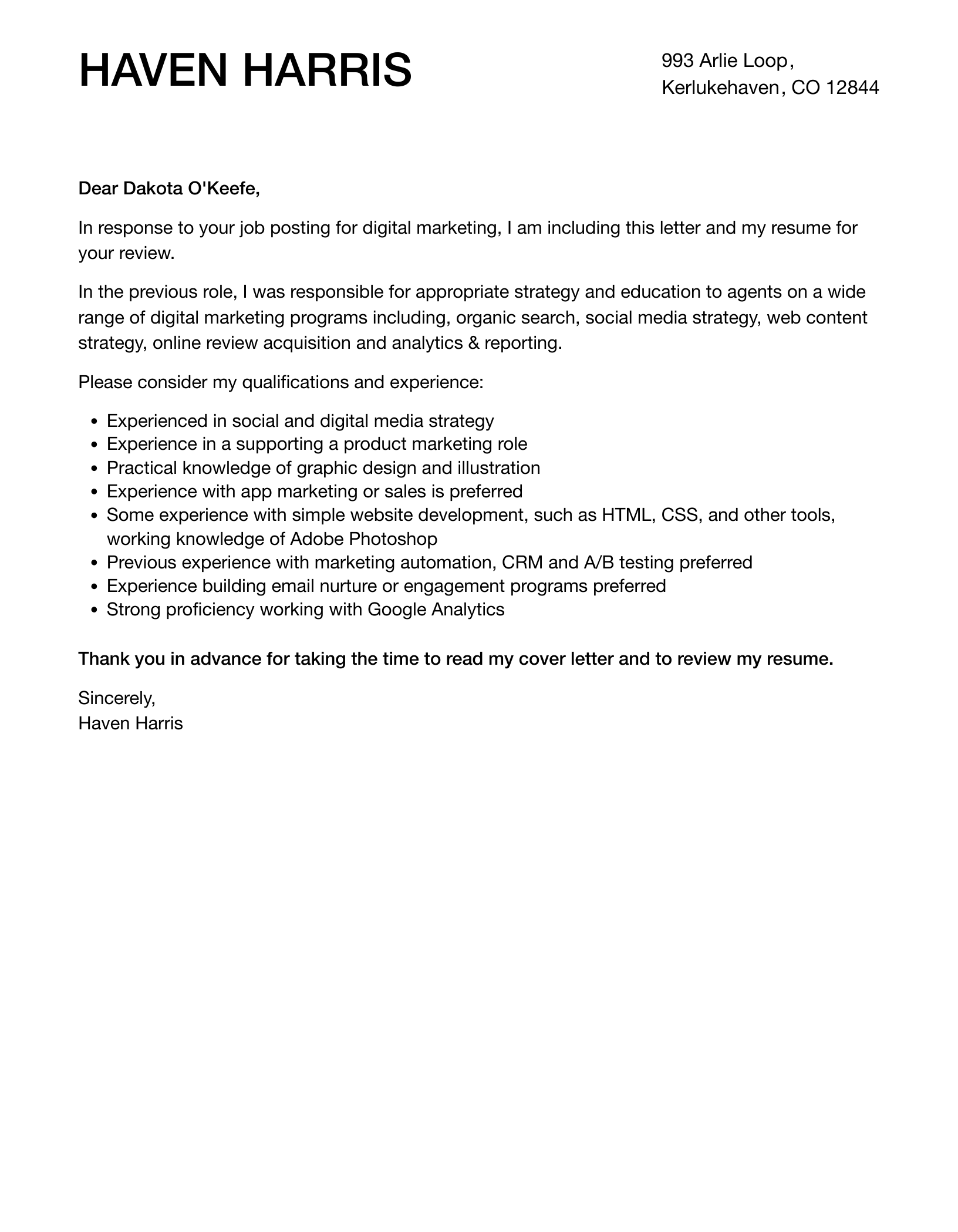 Digital Marketing Cover Letter Velvet Jobs