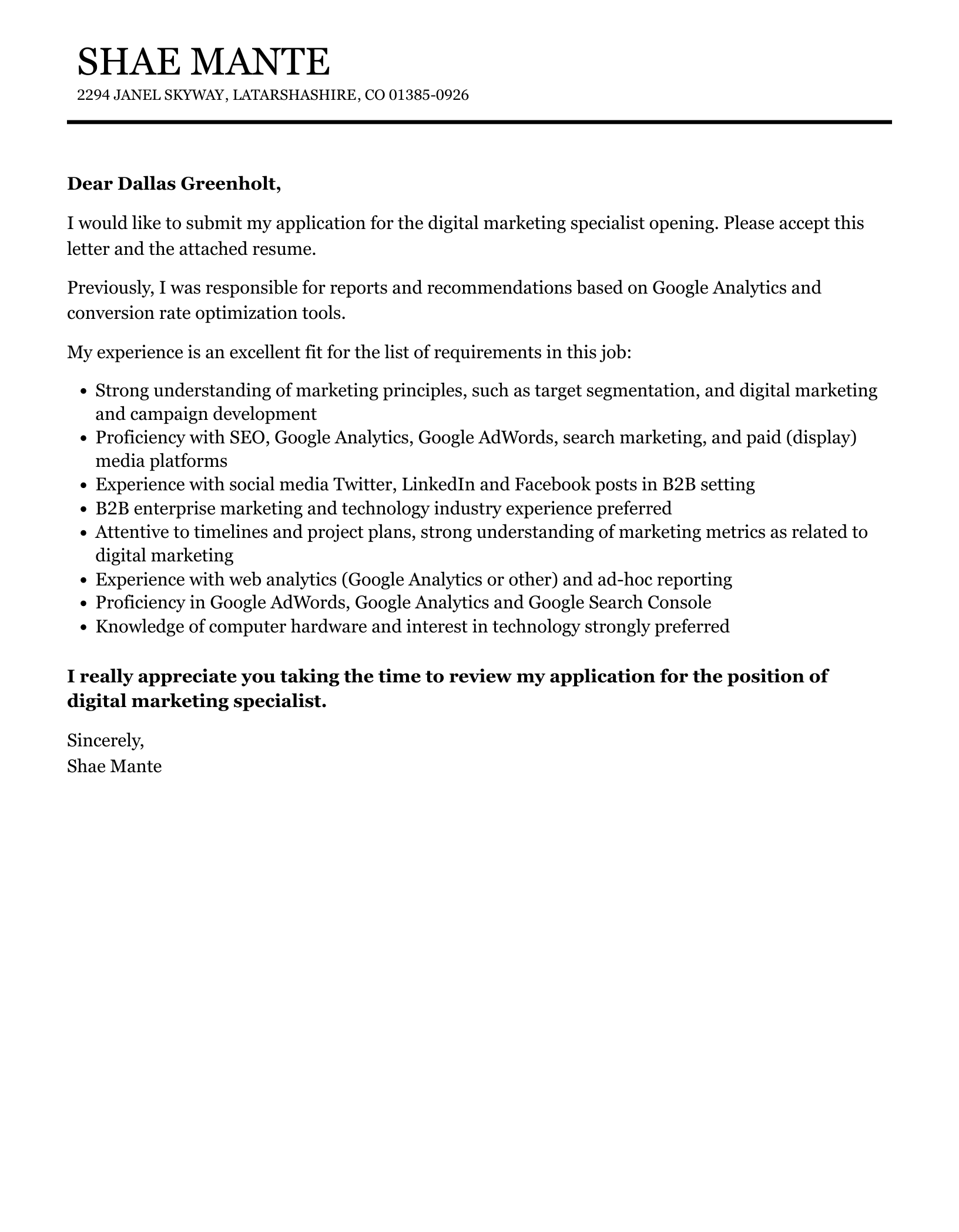 Digital Marketing Specialist Cover Letter Velvet Jobs