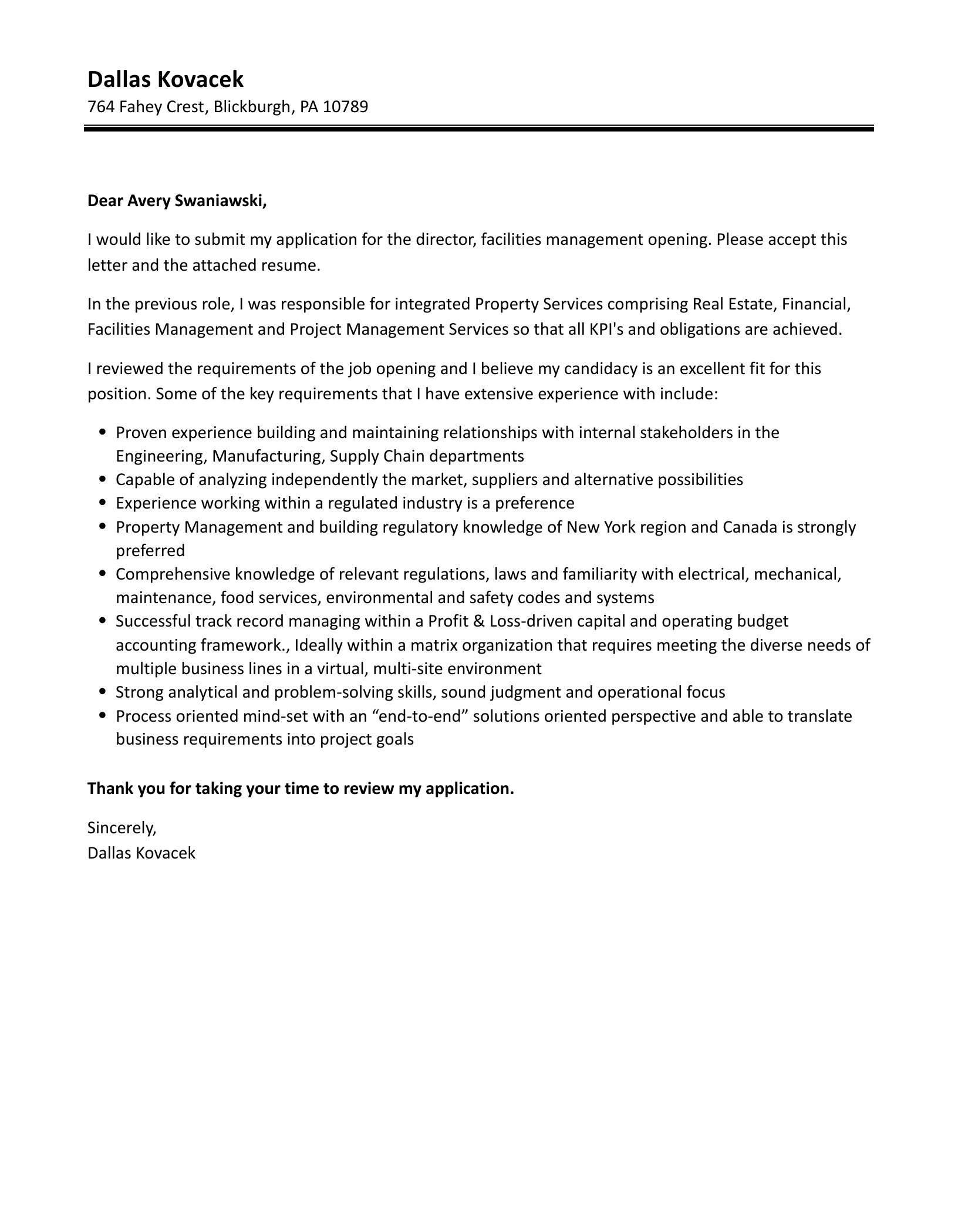 Facilities Management Cover Letter Exles Infoupdate