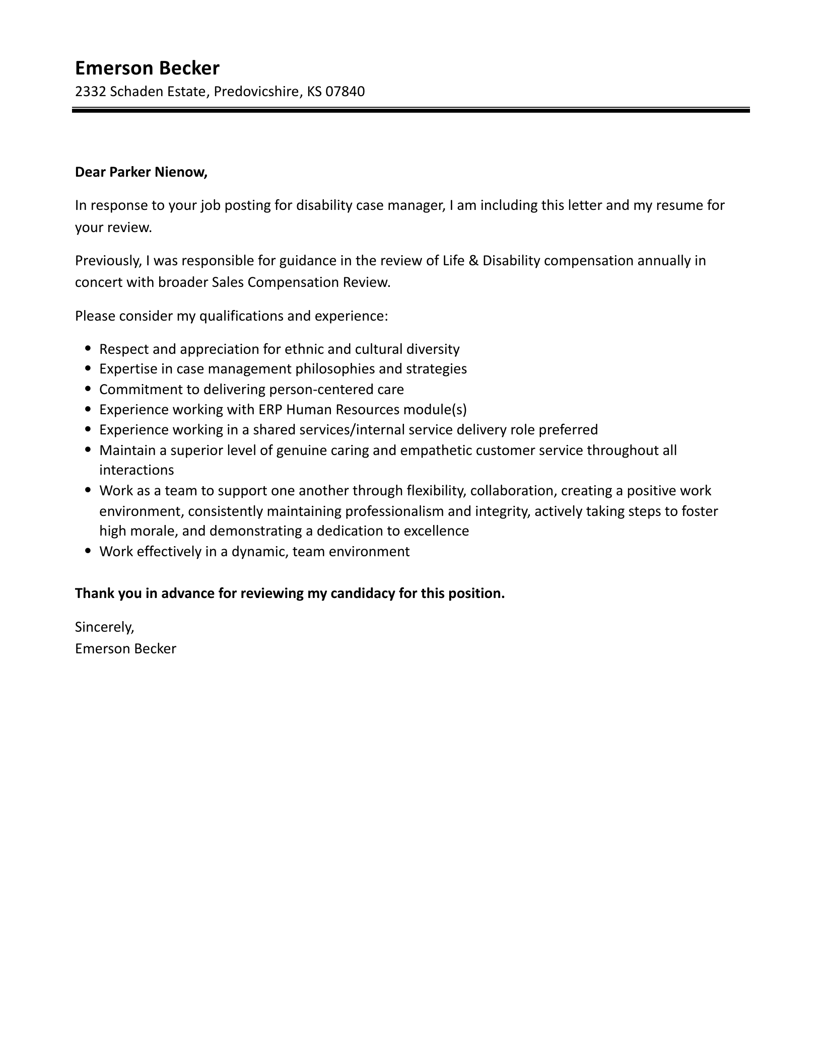 Disability Case Manager Cover Letter Velvet Jobs