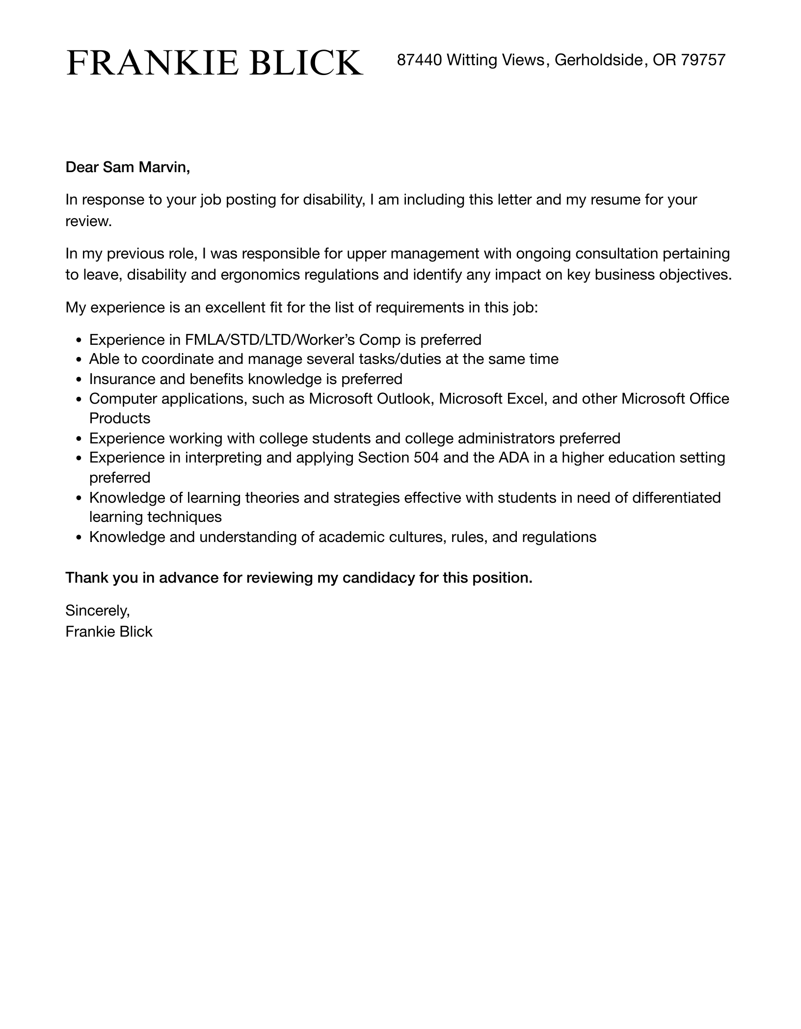 Disability Cover Letter Velvet Jobs