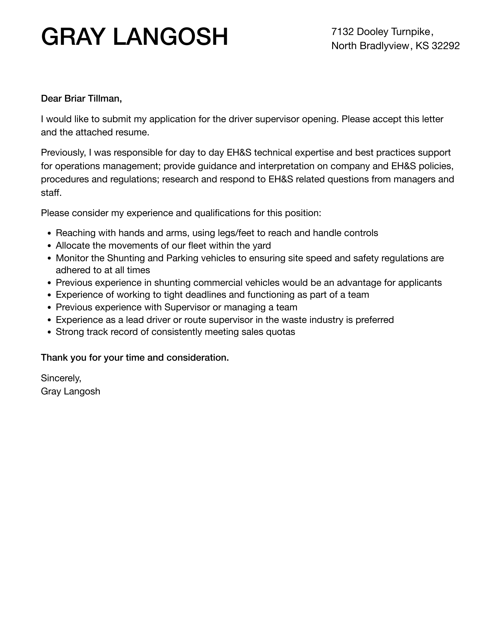 Driver Supervisor Cover Letter Velvet Jobs