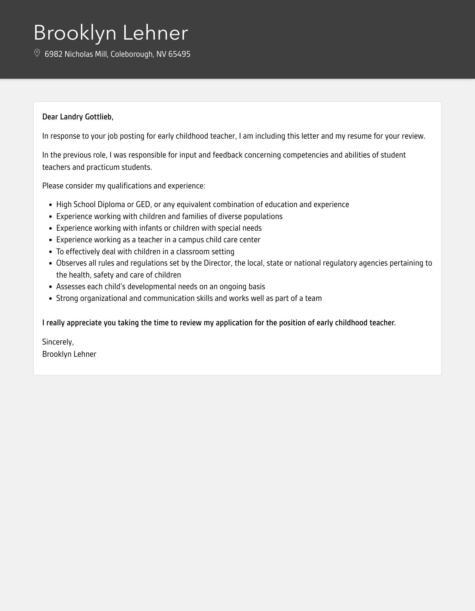 Early Childhood Teacher Cover Letter Velvet Jobs Early Childhood Teacher Cover Letter Velvet Jobs