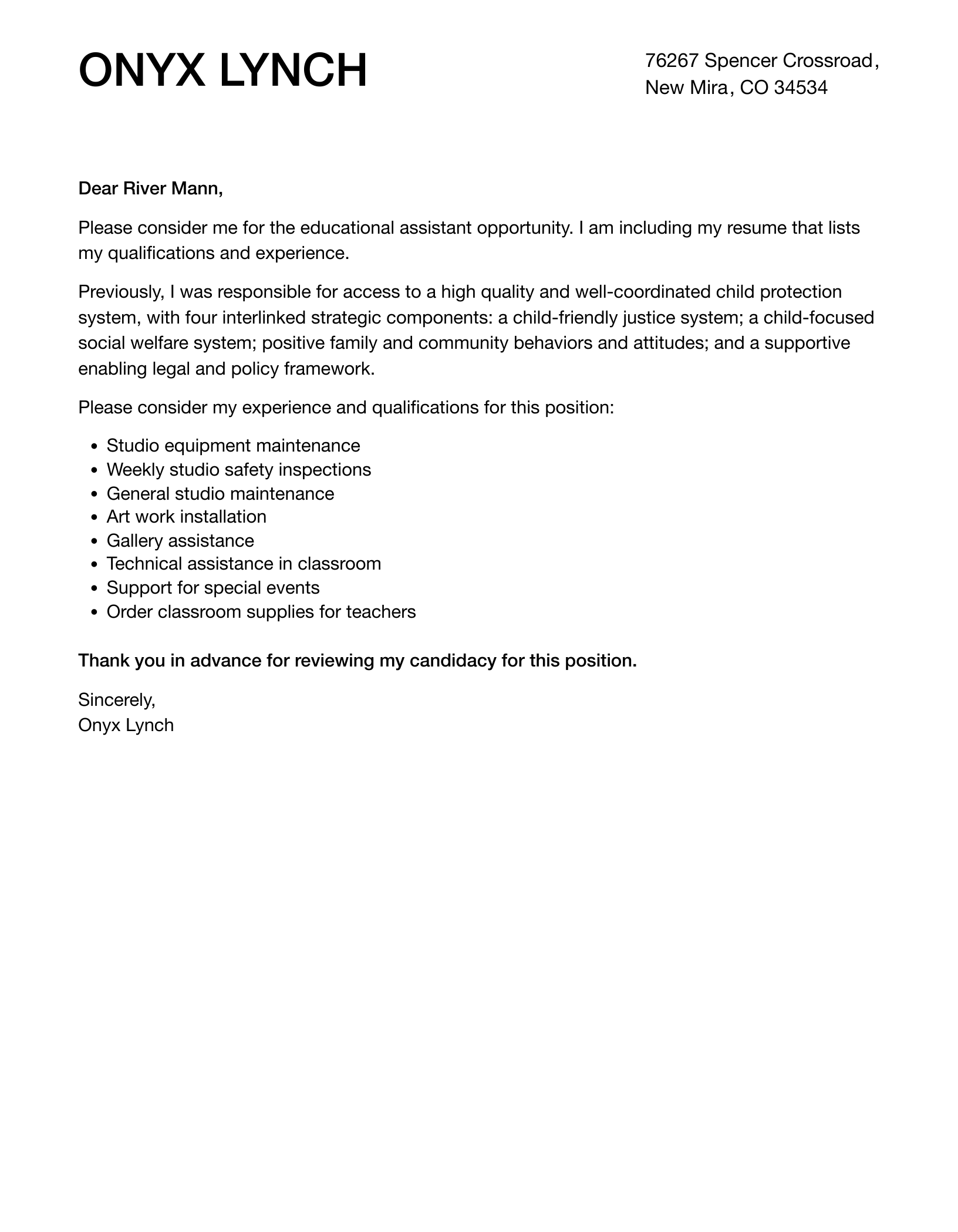 Educational Assistant Cover Letter Velvet Jobs