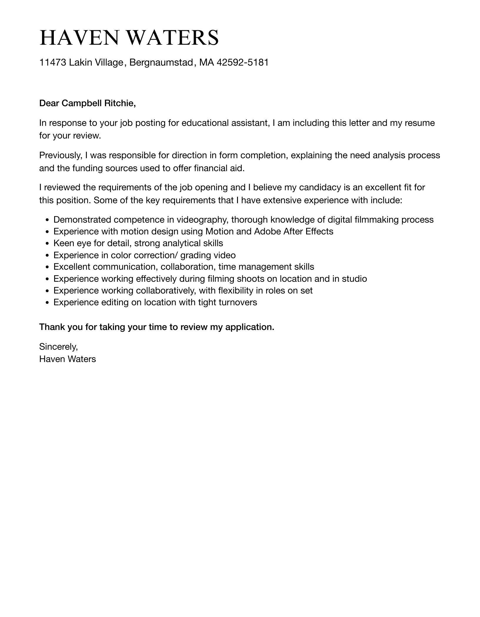 Educational Assistant Cover Letter Velvet Jobs