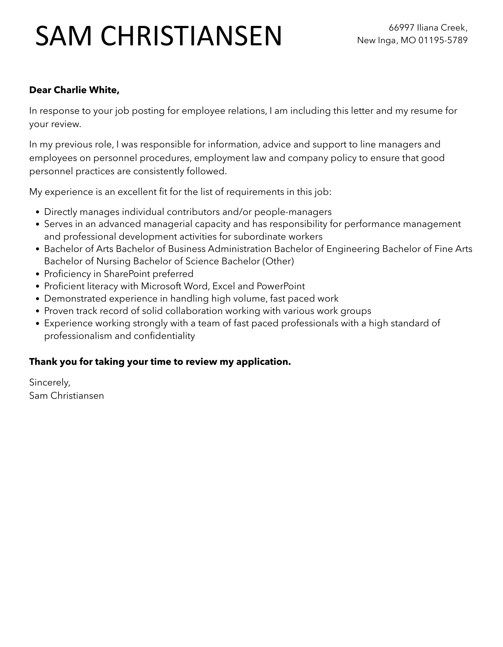 Employee Relations Cover Letter Velvet Jobs