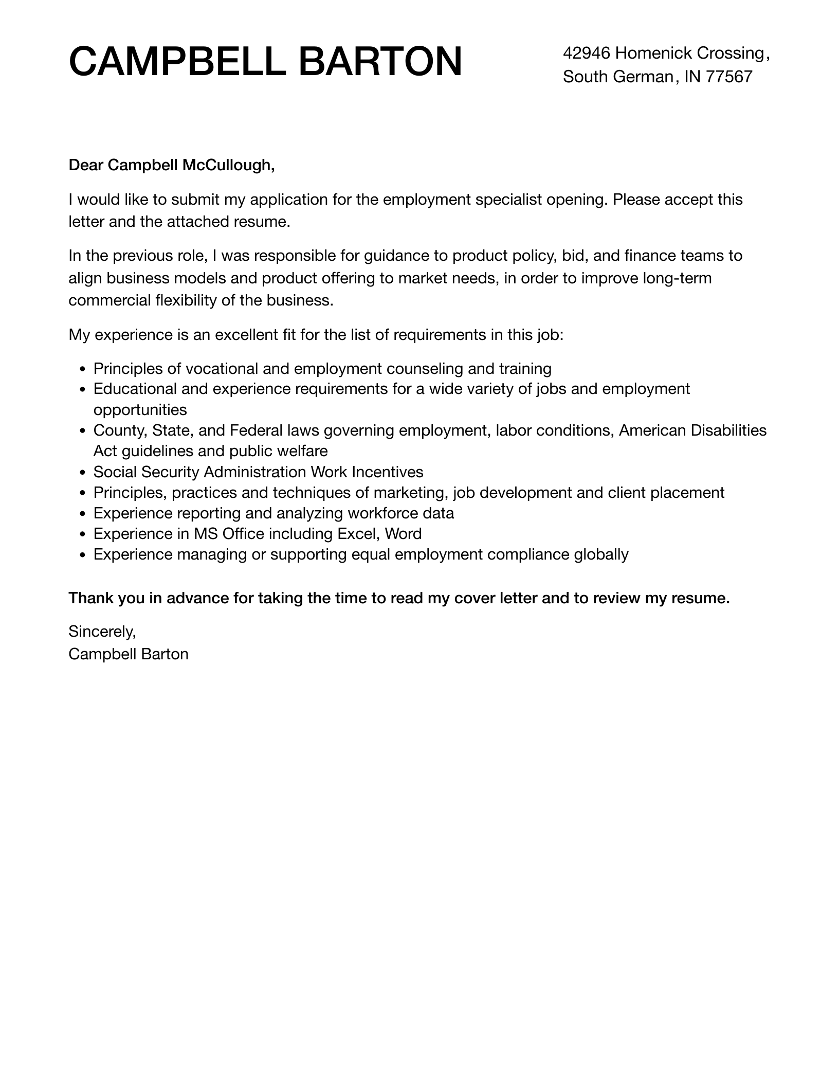 Employment Specialist Cover Letter Velvet Jobs