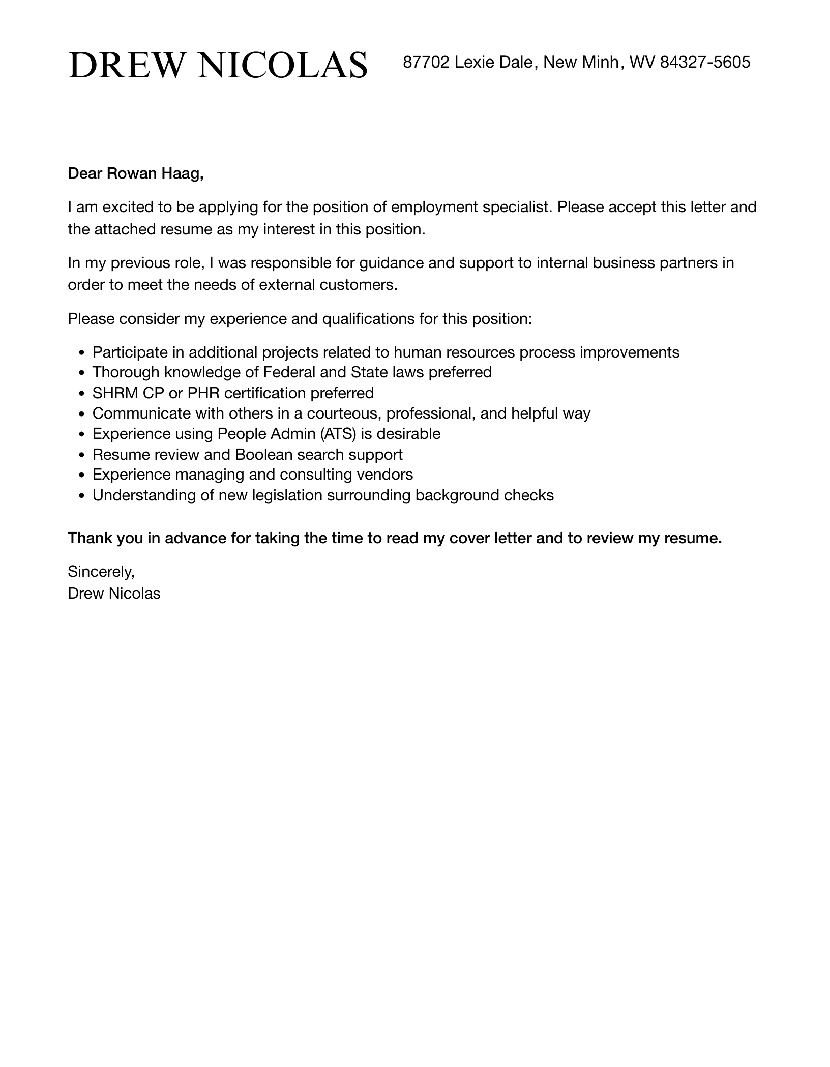 Employment Specialist Cover Letter Velvet Jobs