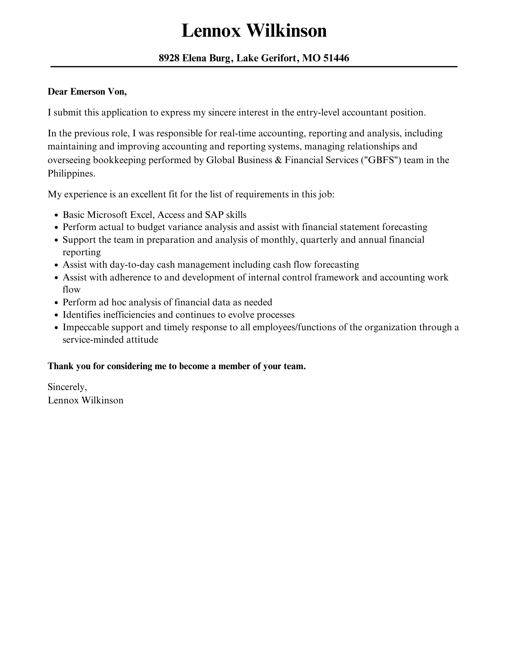 Entry Level Accountant Cover Letter Velvet Jobs