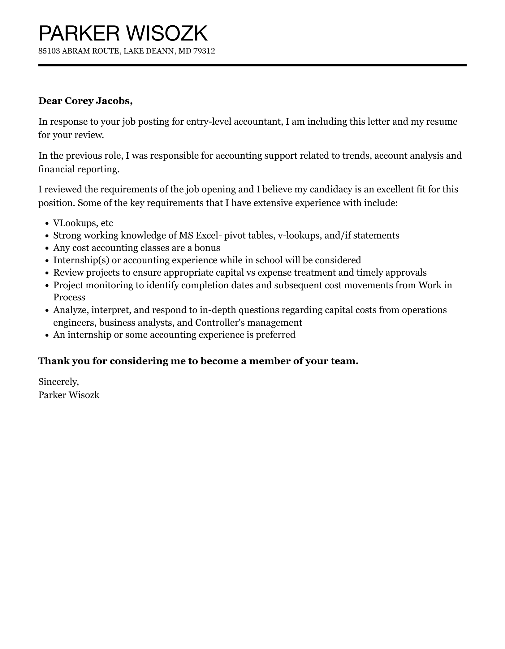 Entry Level Accountant Cover Letter Velvet Jobs