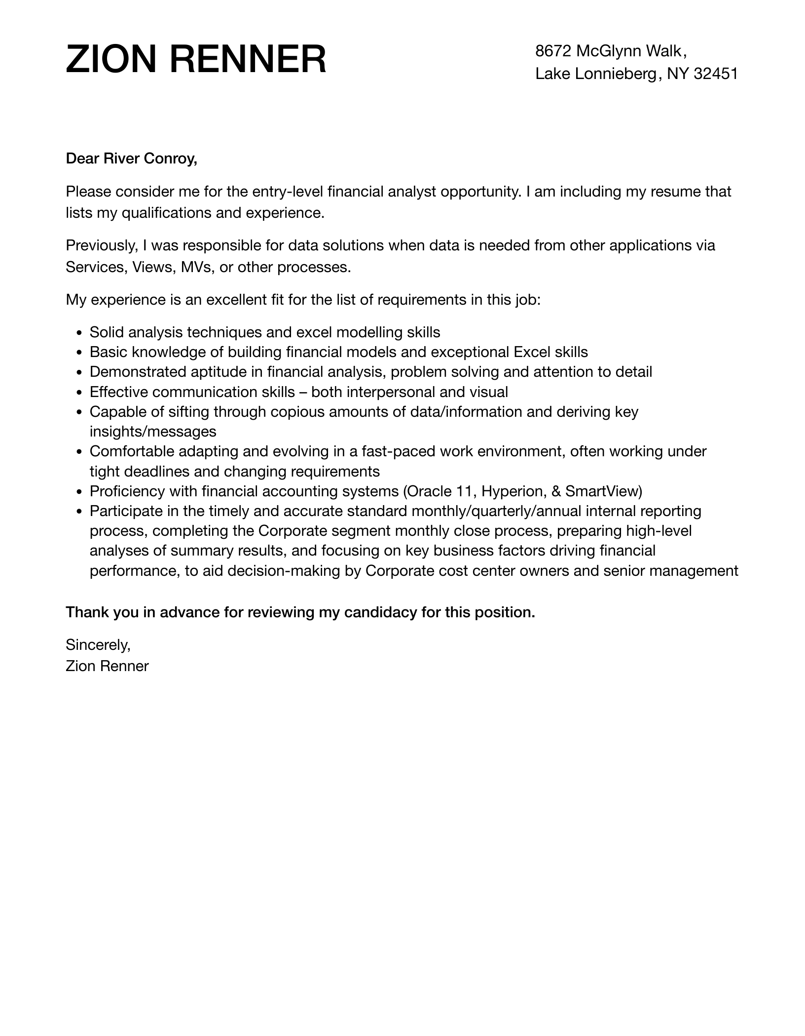 Entry Level Financial Analyst Cover Letter Velvet Jobs