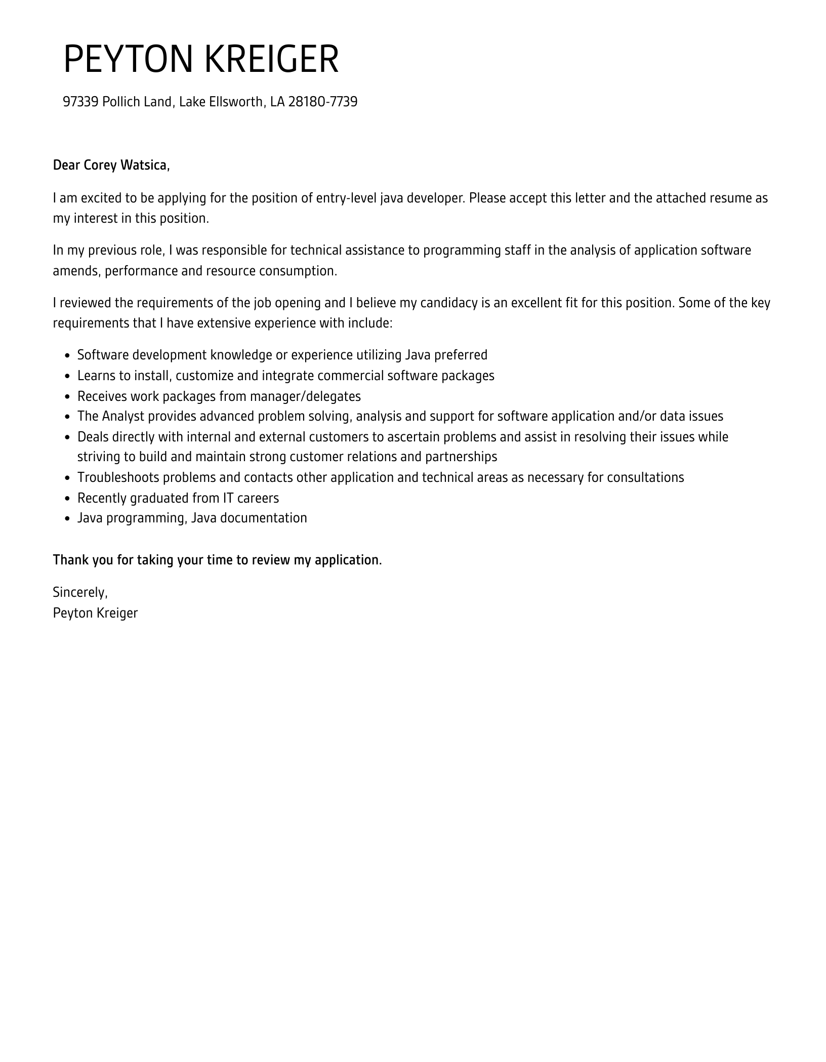 Entry Level Java Developer Cover Letter Velvet Jobs