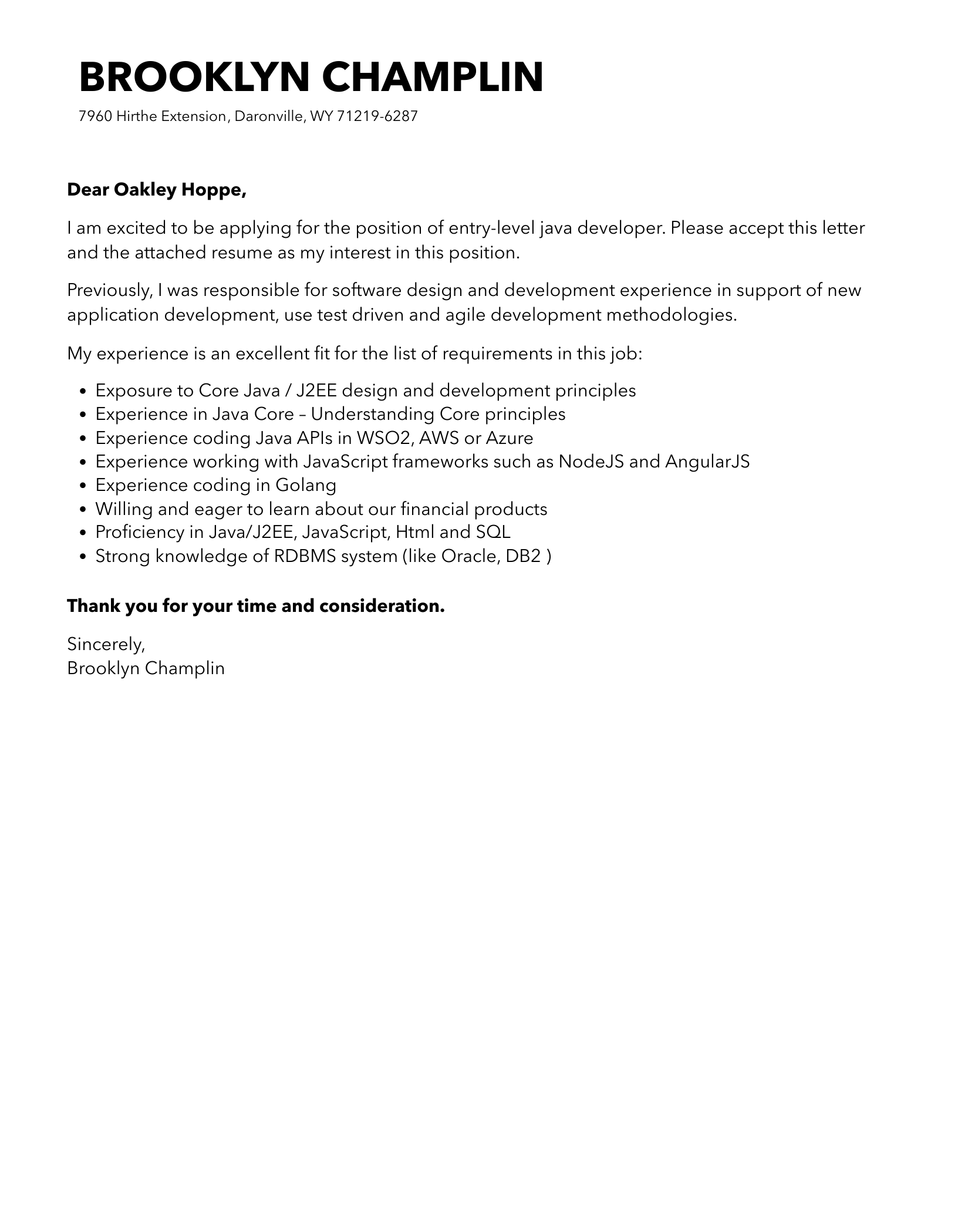Entry Level Java Developer Cover Letter Velvet Jobs