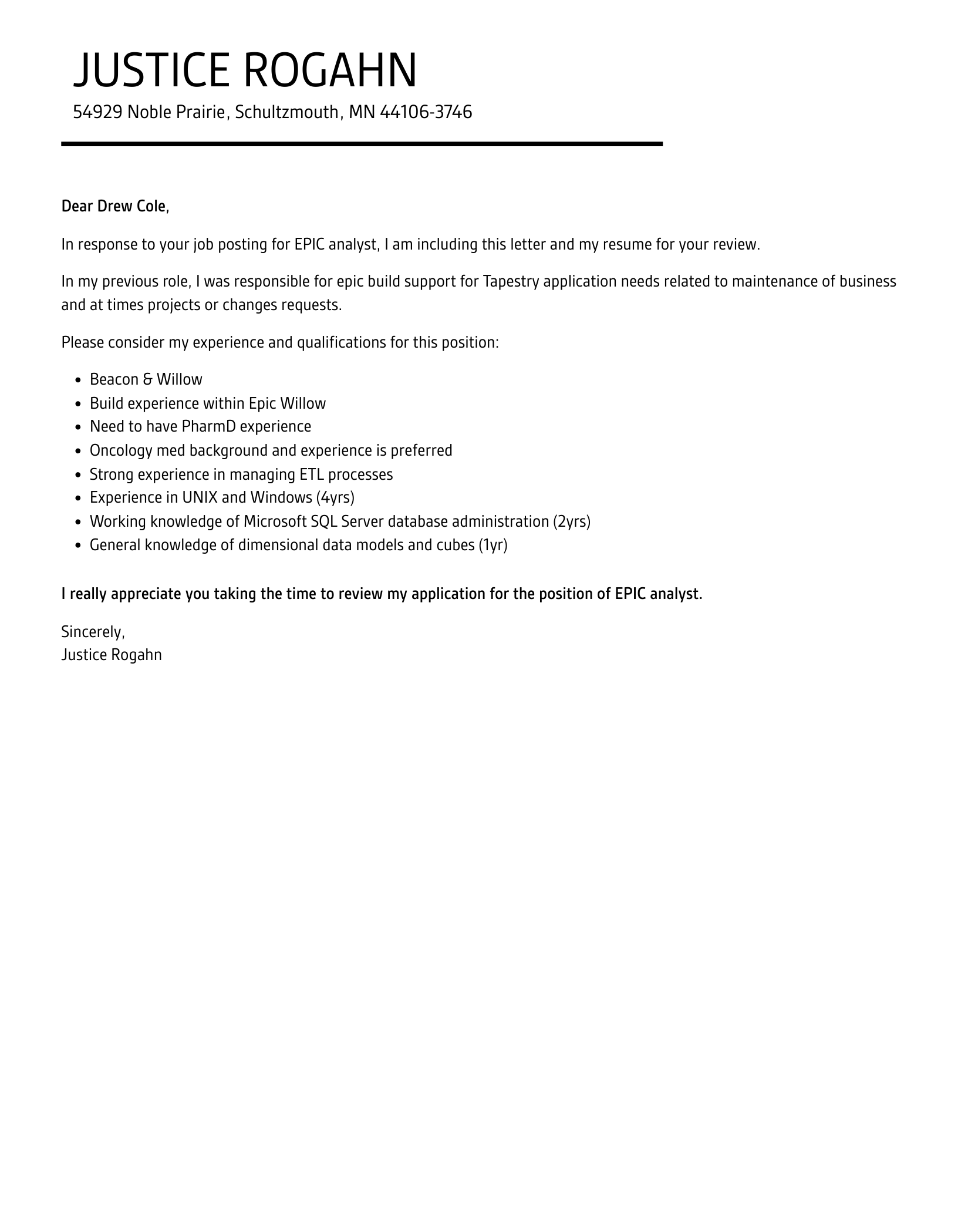EPIC Analyst Cover Letter Velvet Jobs