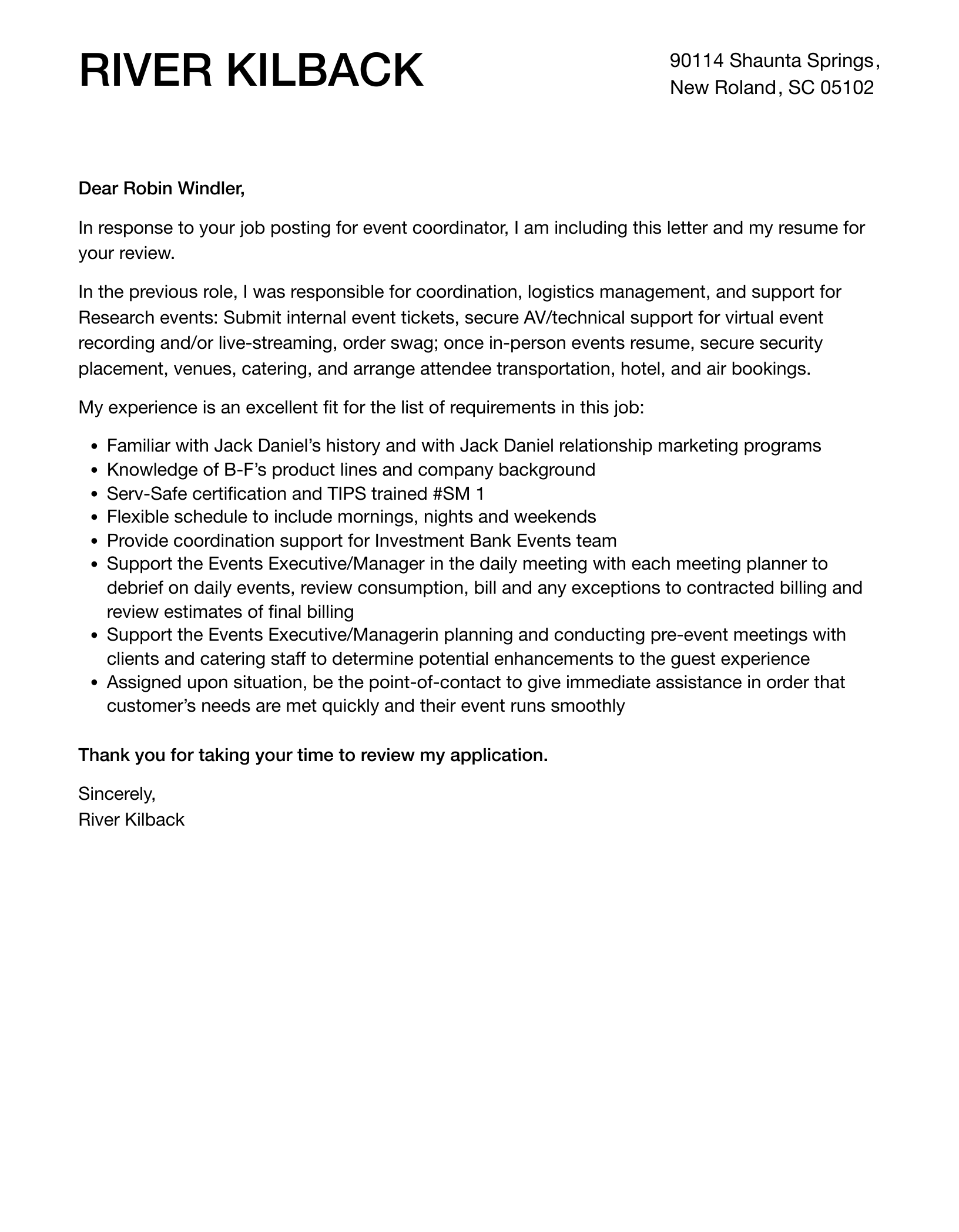 Event Coordinator Cover Letter Velvet Jobs