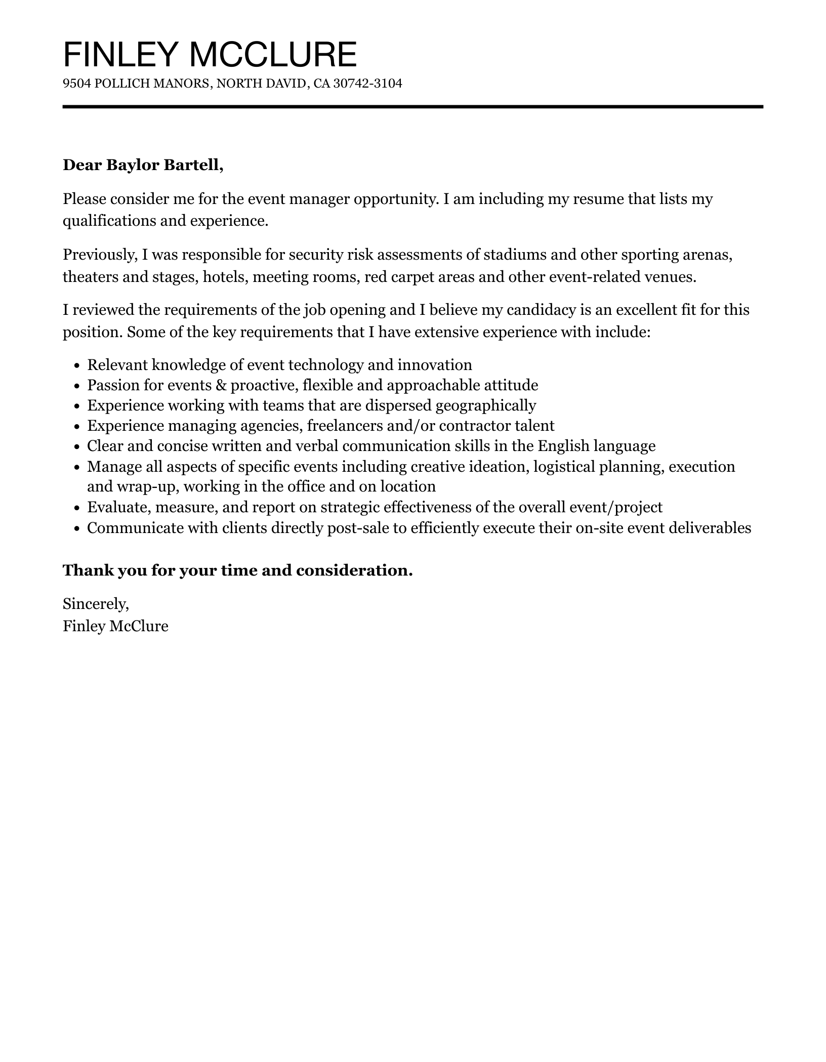 Event Manager Cover Letter Velvet Jobs
