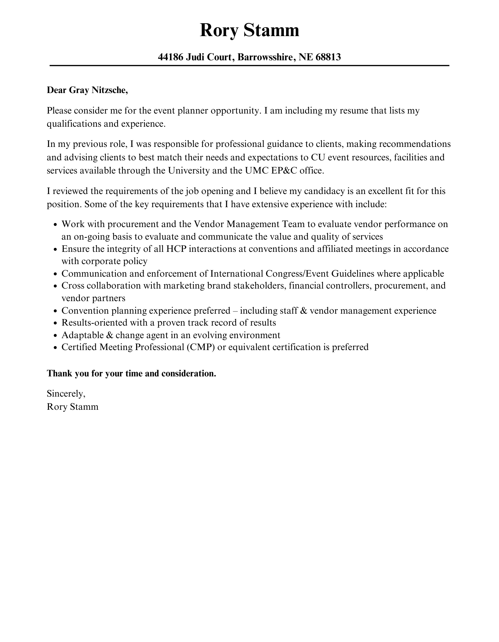 Event Planner Cover Letter Velvet Jobs