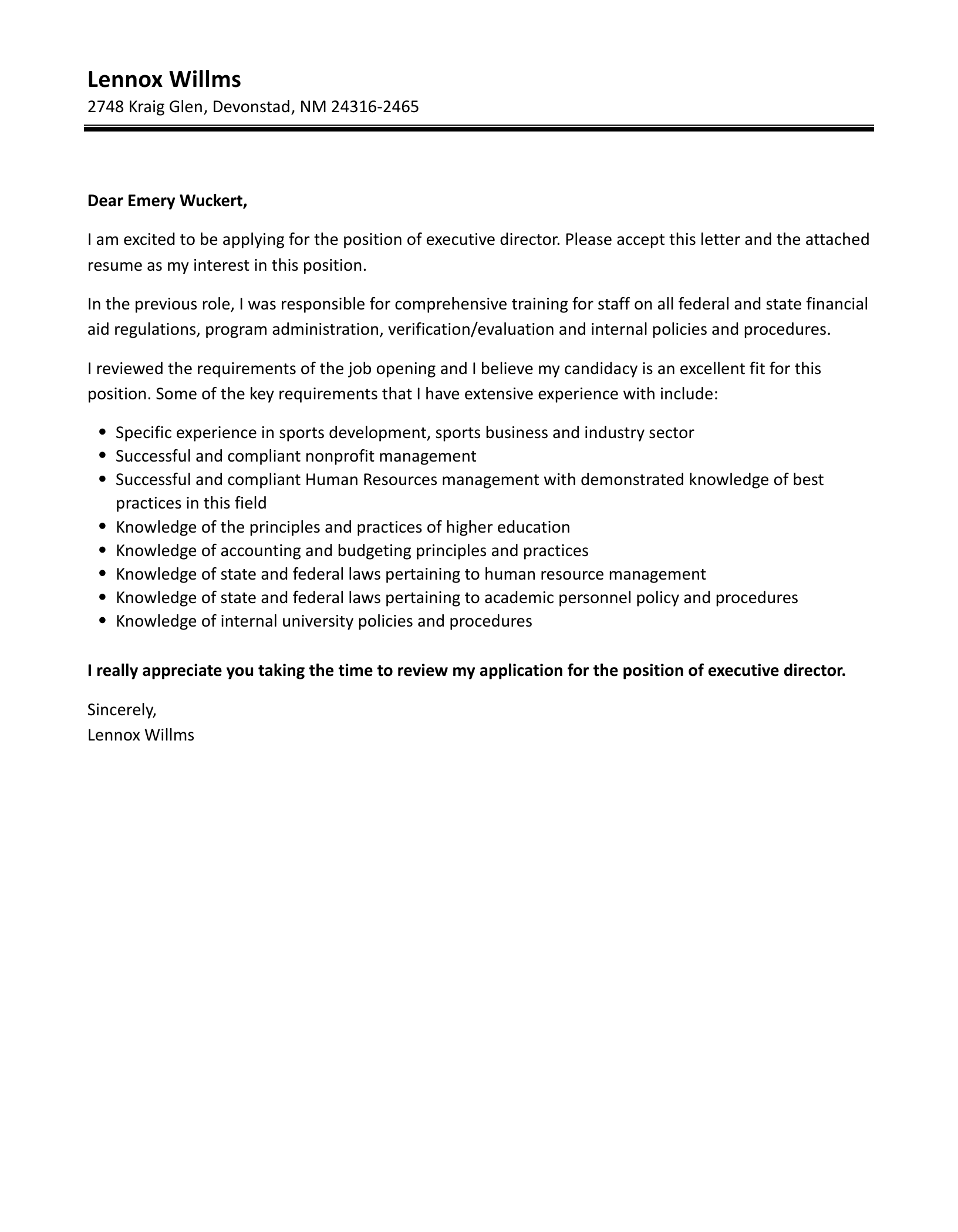 Executive Director Cover Letter Velvet Jobs