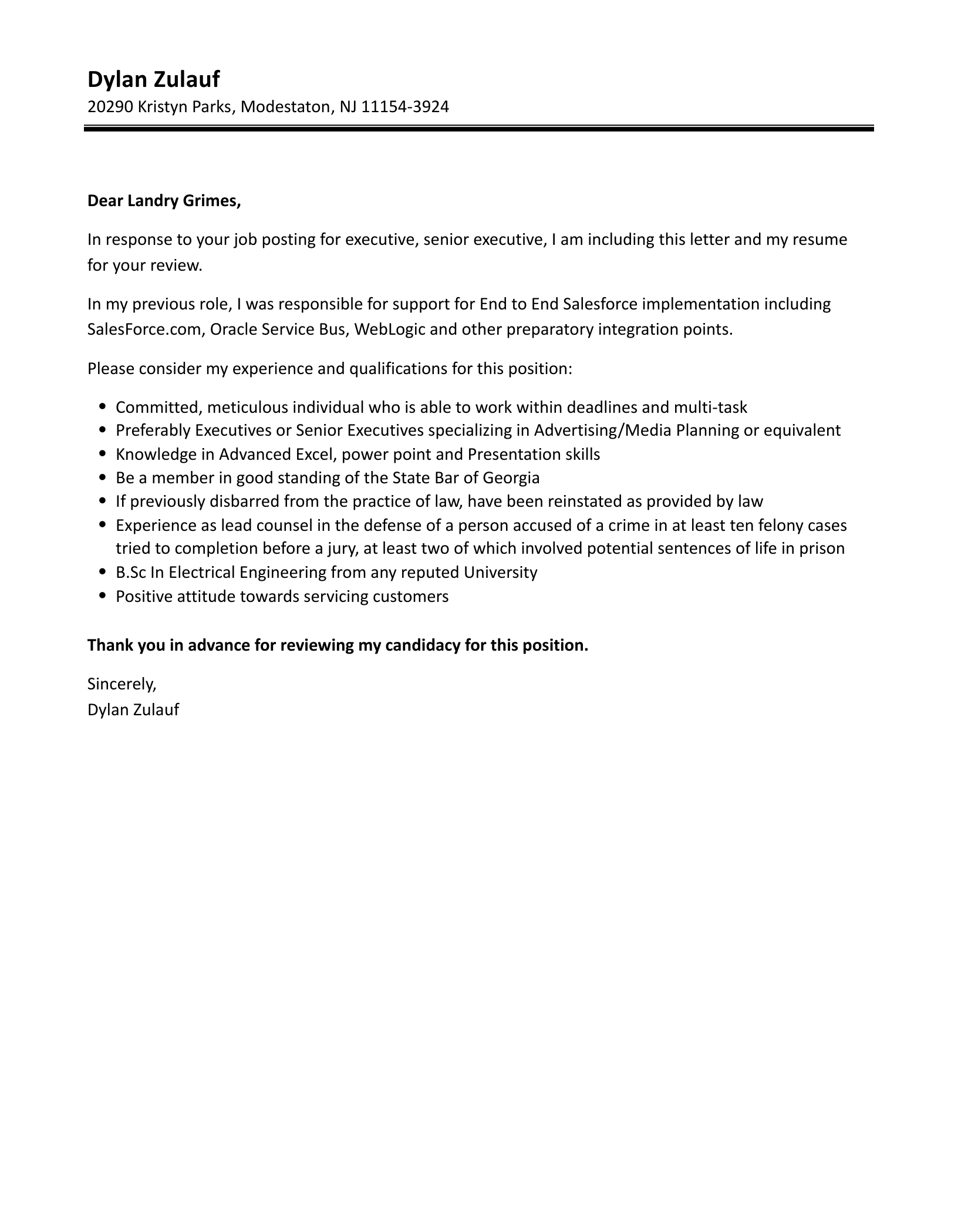 Executive Senior Executive Cover Letter Velvet Jobs