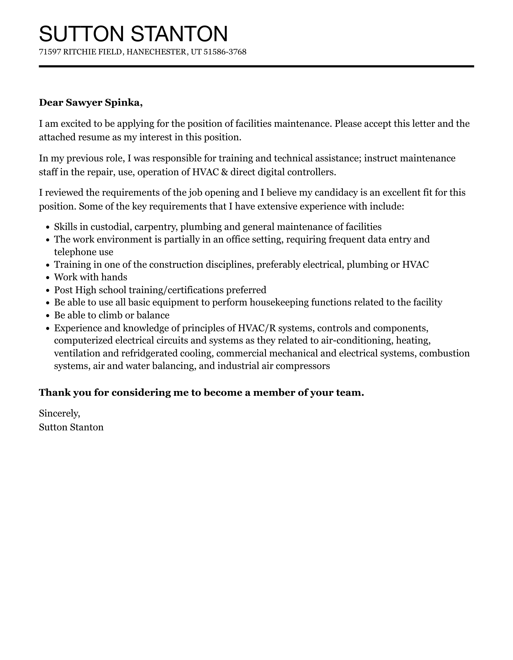 Facilities Maintenance Cover Letter Velvet Jobs