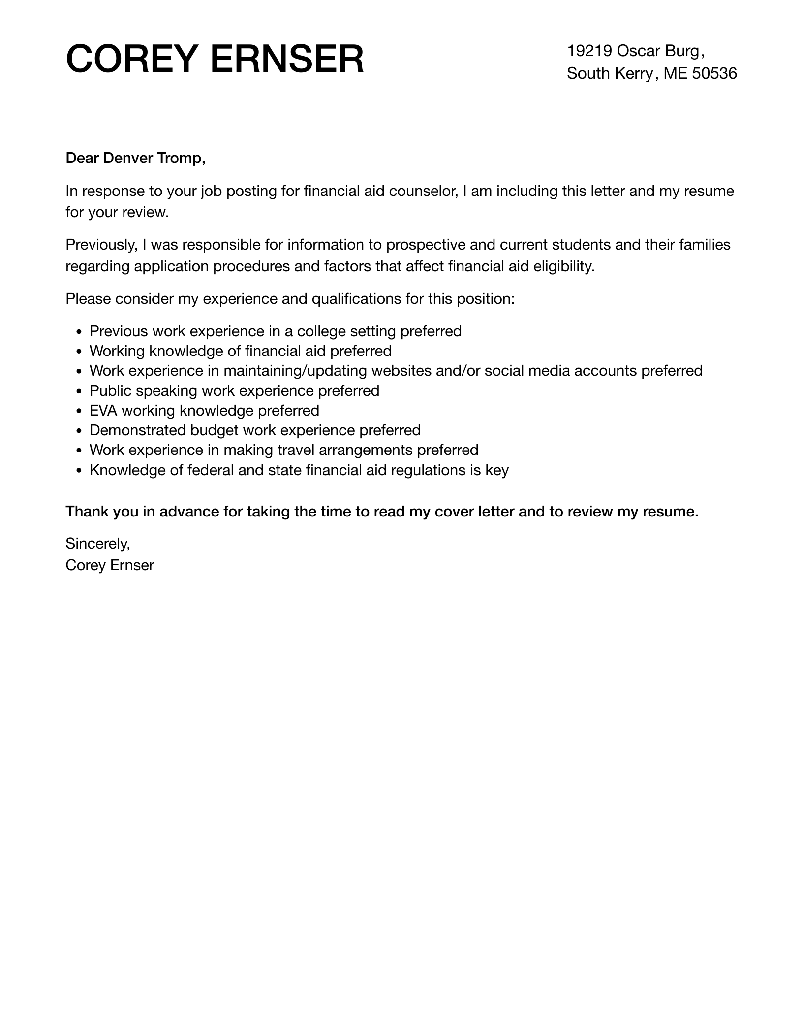 Financial Aid Counselor Cover Letter Velvet Jobs