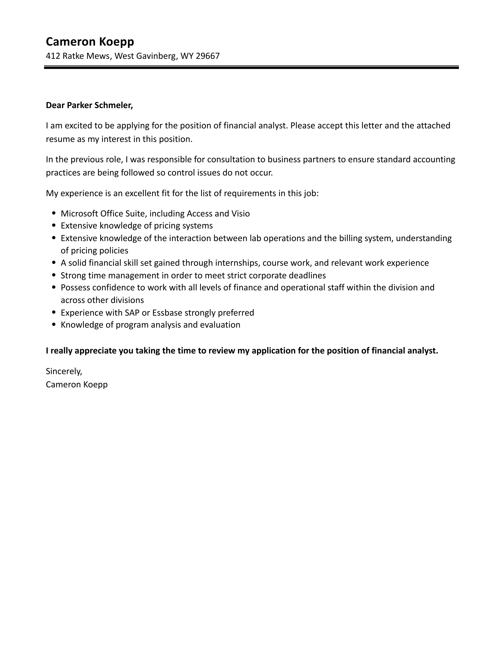 Financial Analyst Cover Letter Velvet Jobs