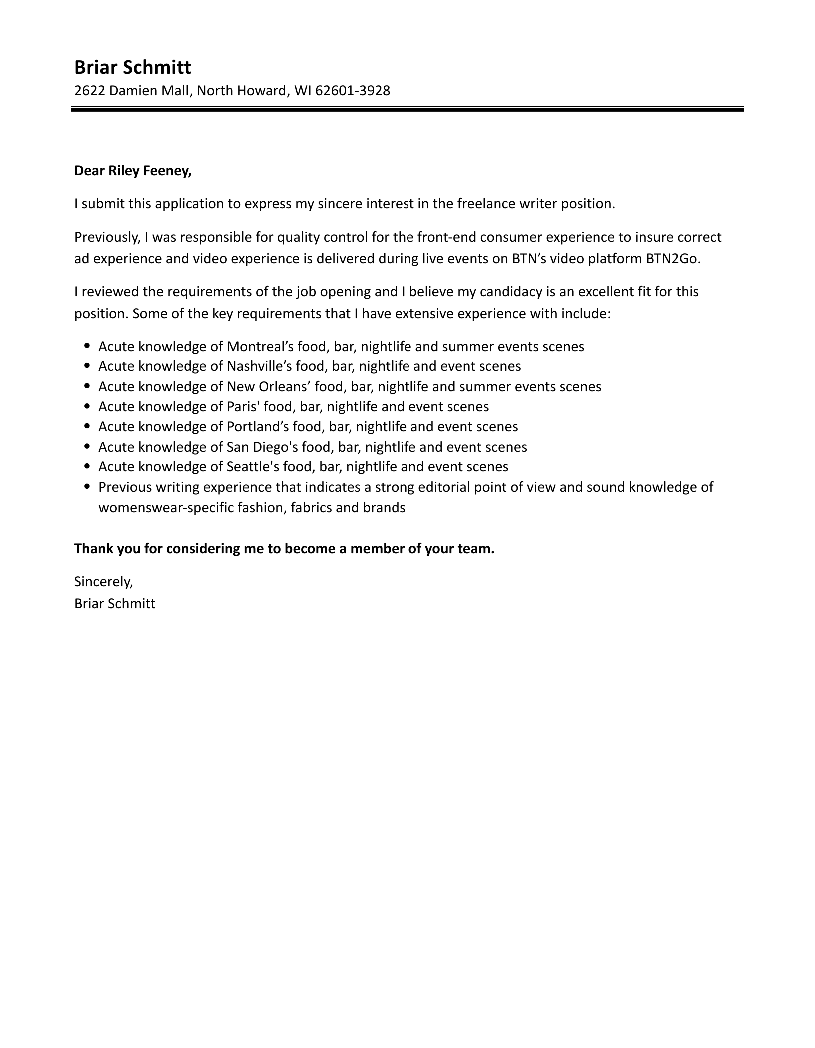 Freelance Writer Cover Letter Velvet Jobs