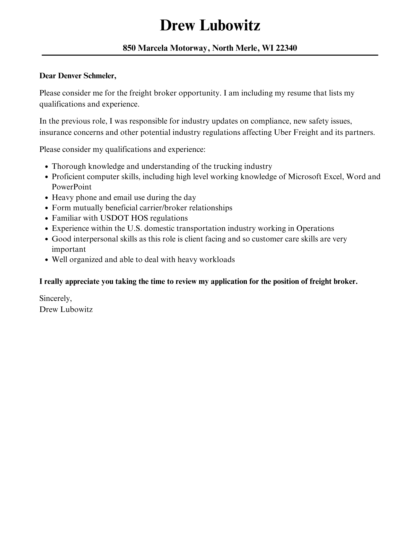 Freight Broker Cover Letter Velvet Jobs