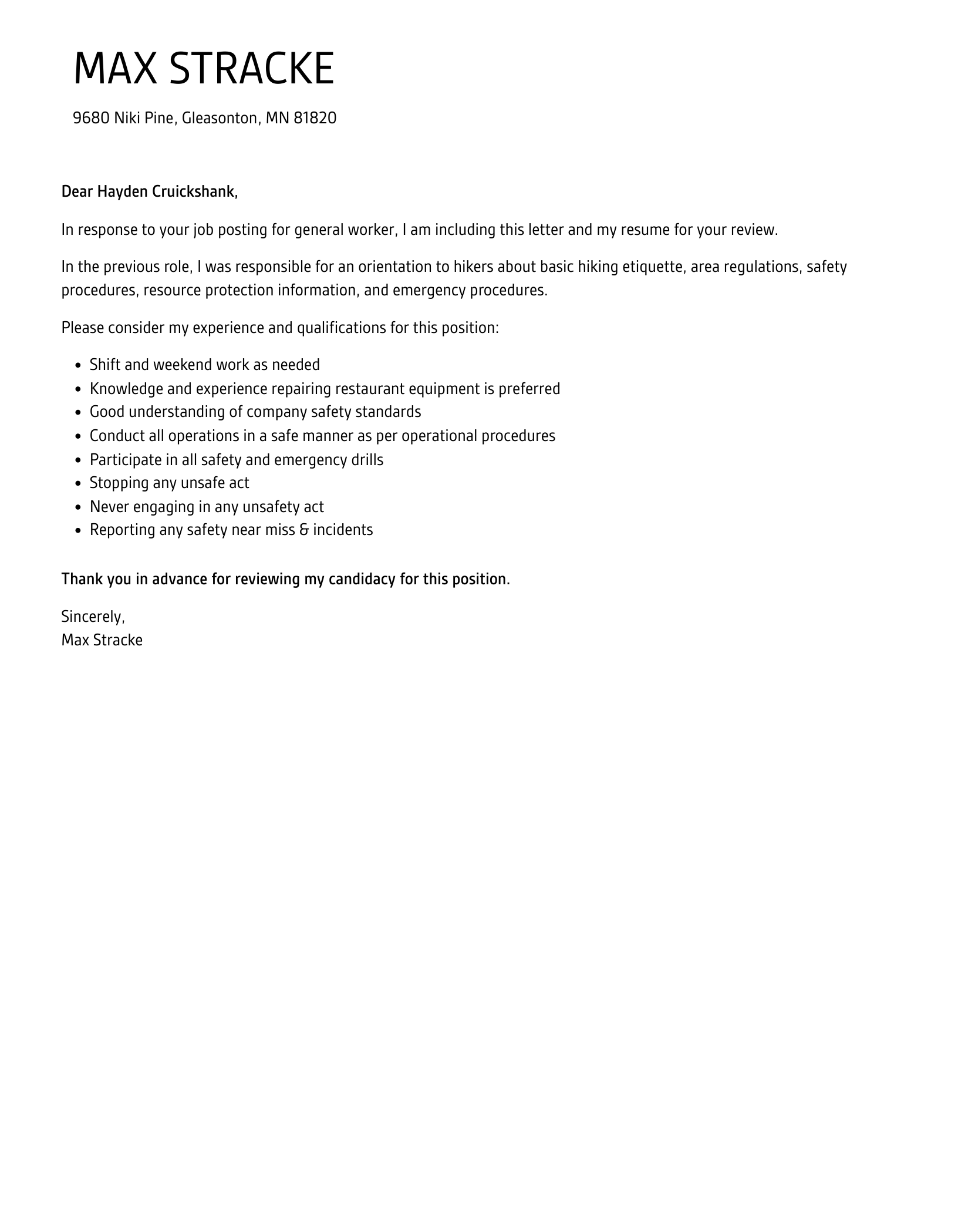 General Worker Cover Letter Velvet Jobs