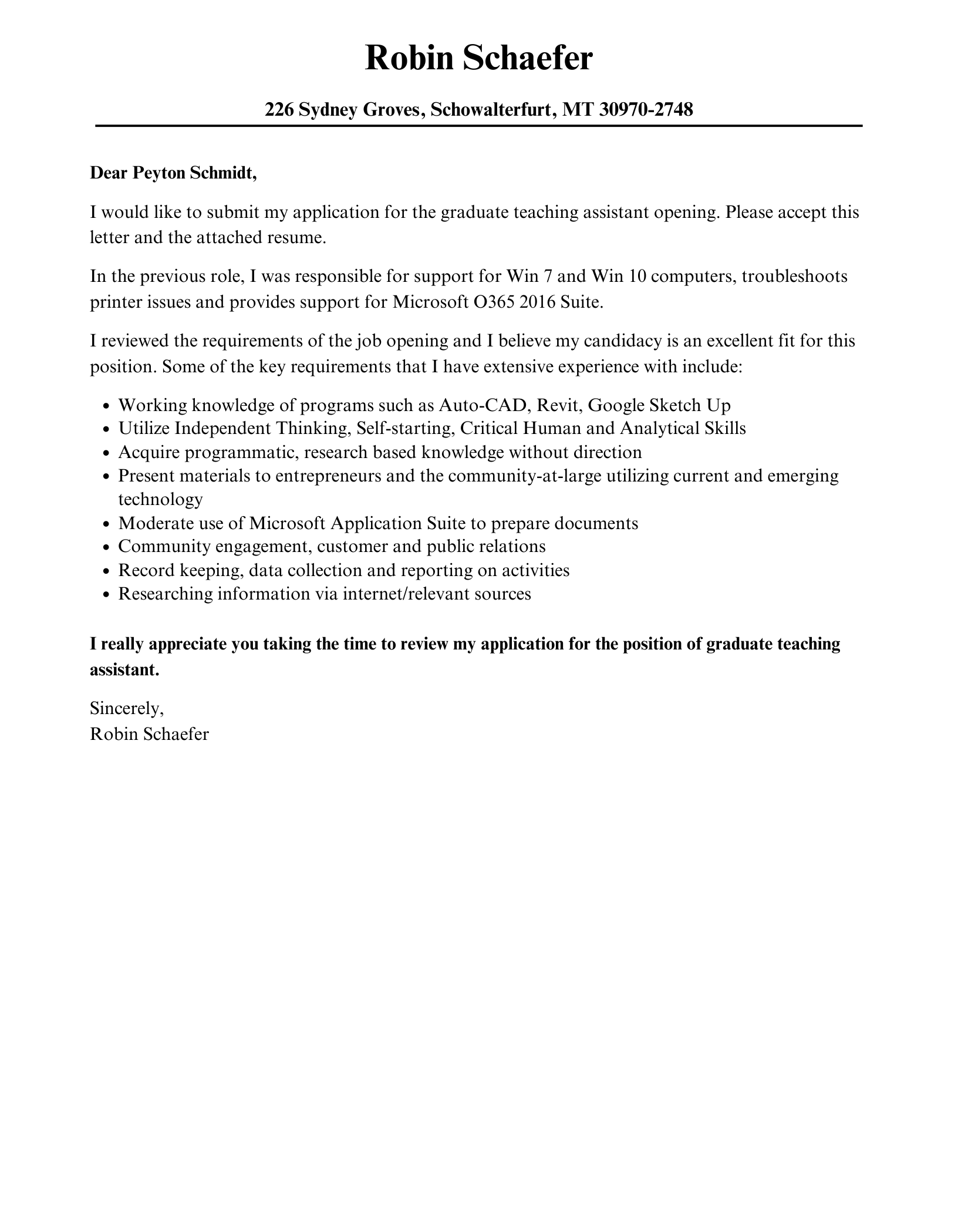 Graduate Teaching Assistant Cover Letter Velvet Jobs