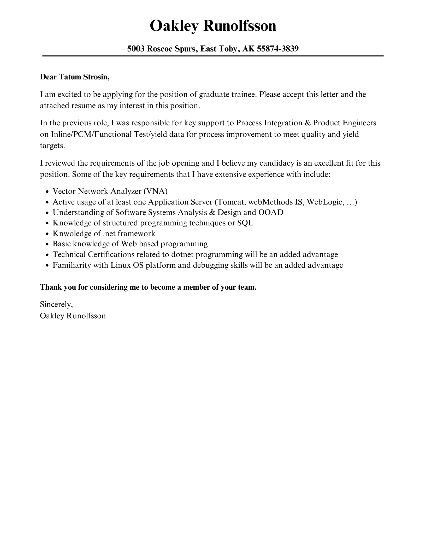 Graduate Trainee Cover Letter Velvet Jobs