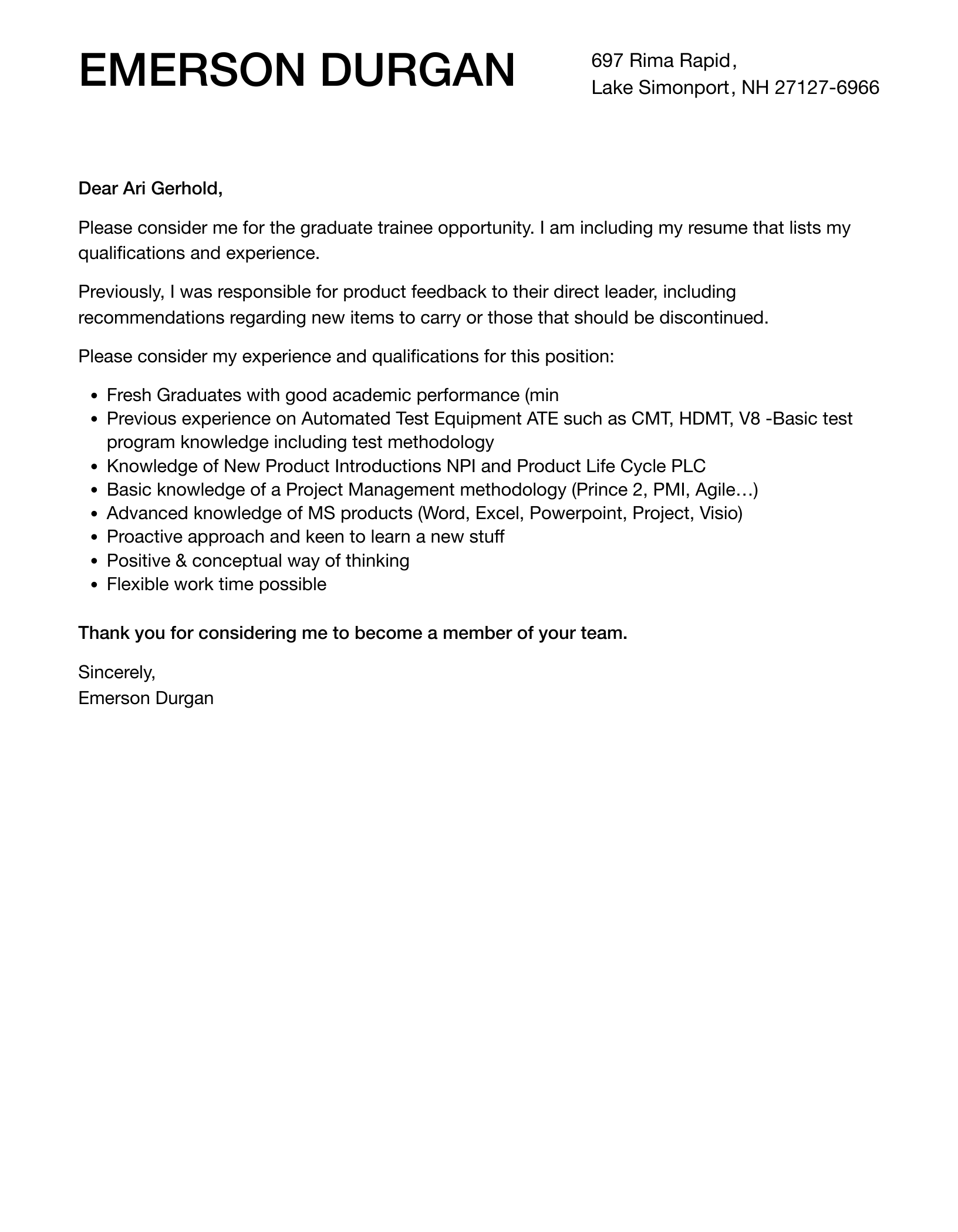 Graduate Trainee Cover Letter Velvet Jobs