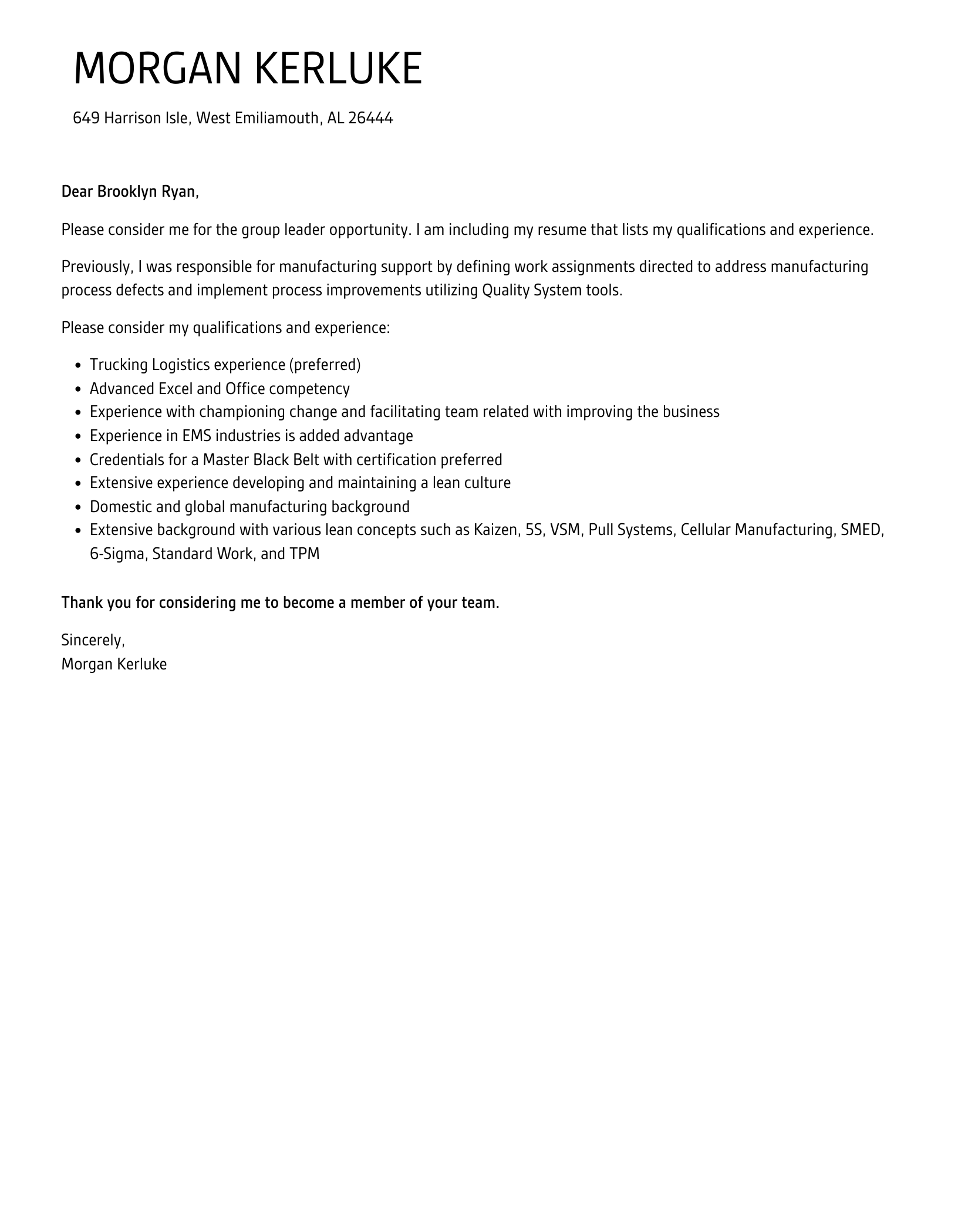 Group Leader Cover Letter Velvet Jobs