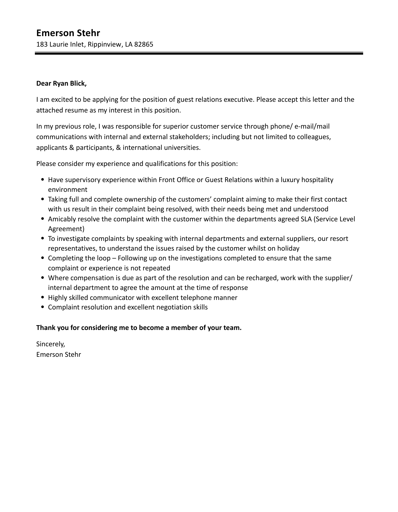 Guest Relations Executive Cover Letter Velvet Jobs Guest Relations Executive Cover Letter Velvet Jobs