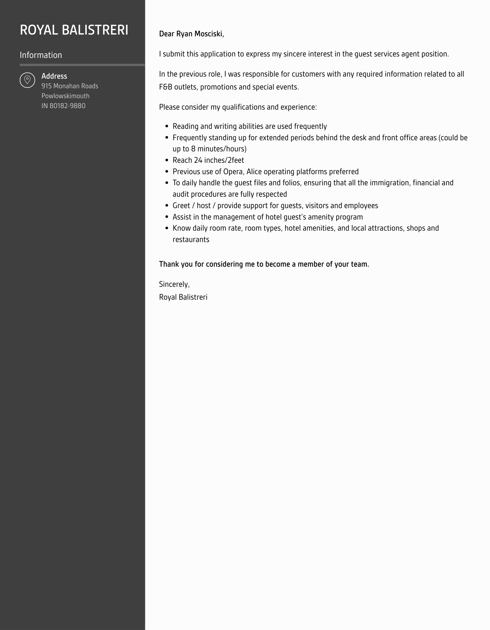 Guest Services Agent Cover Letter Velvet Jobs