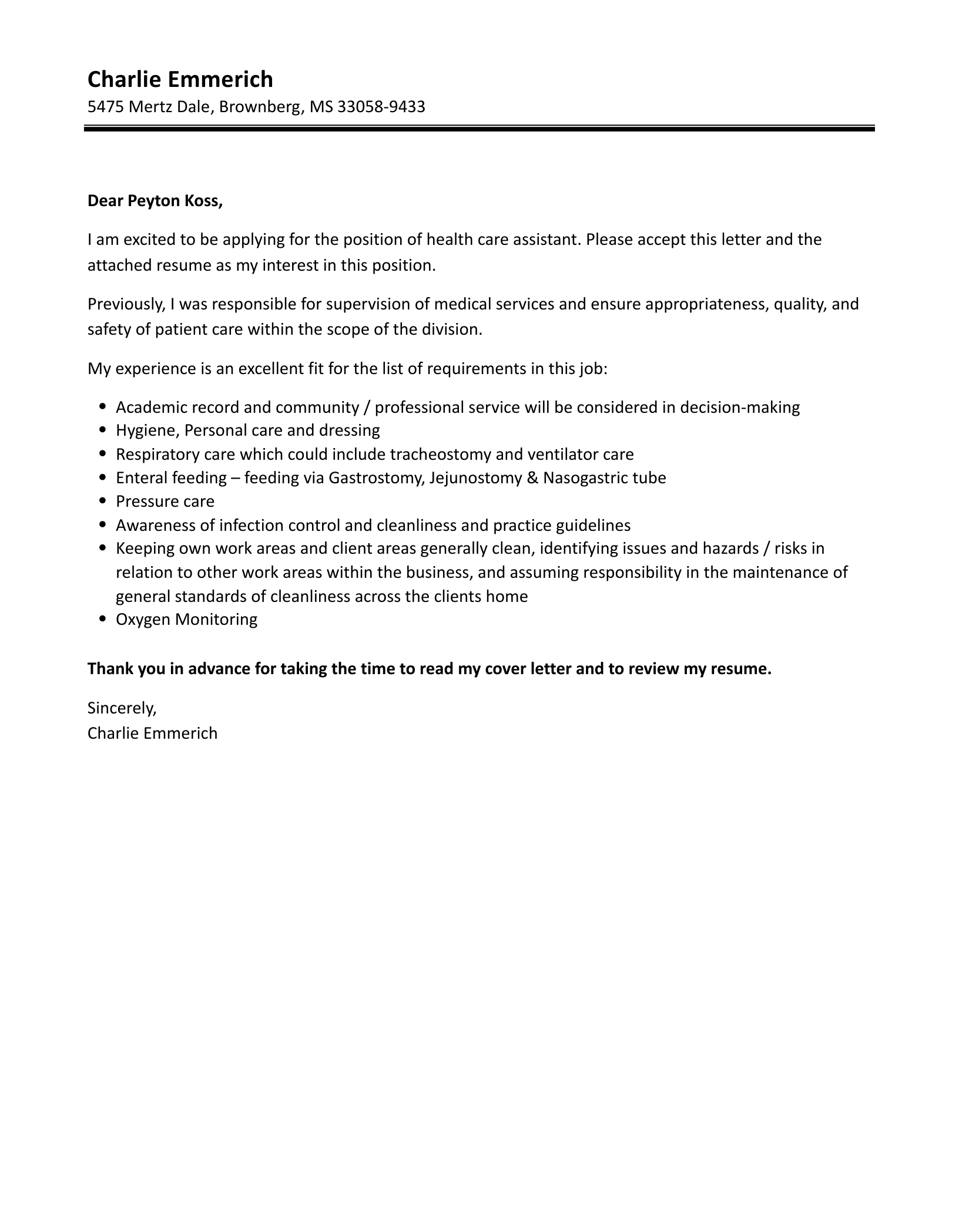 Health Care Assistant Cover Letter Velvet Jobs