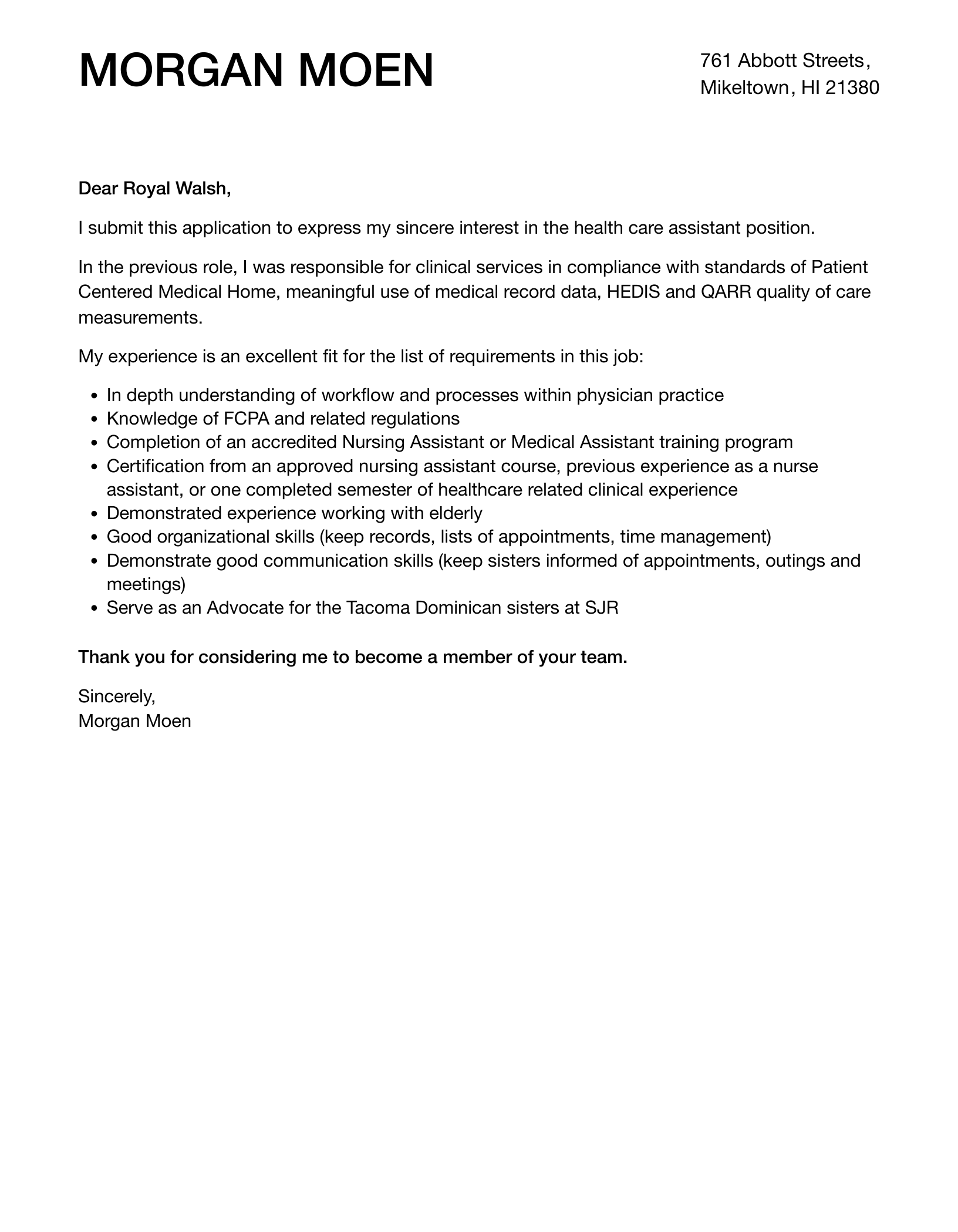 Health Care Assistant Cover Letter Velvet Jobs