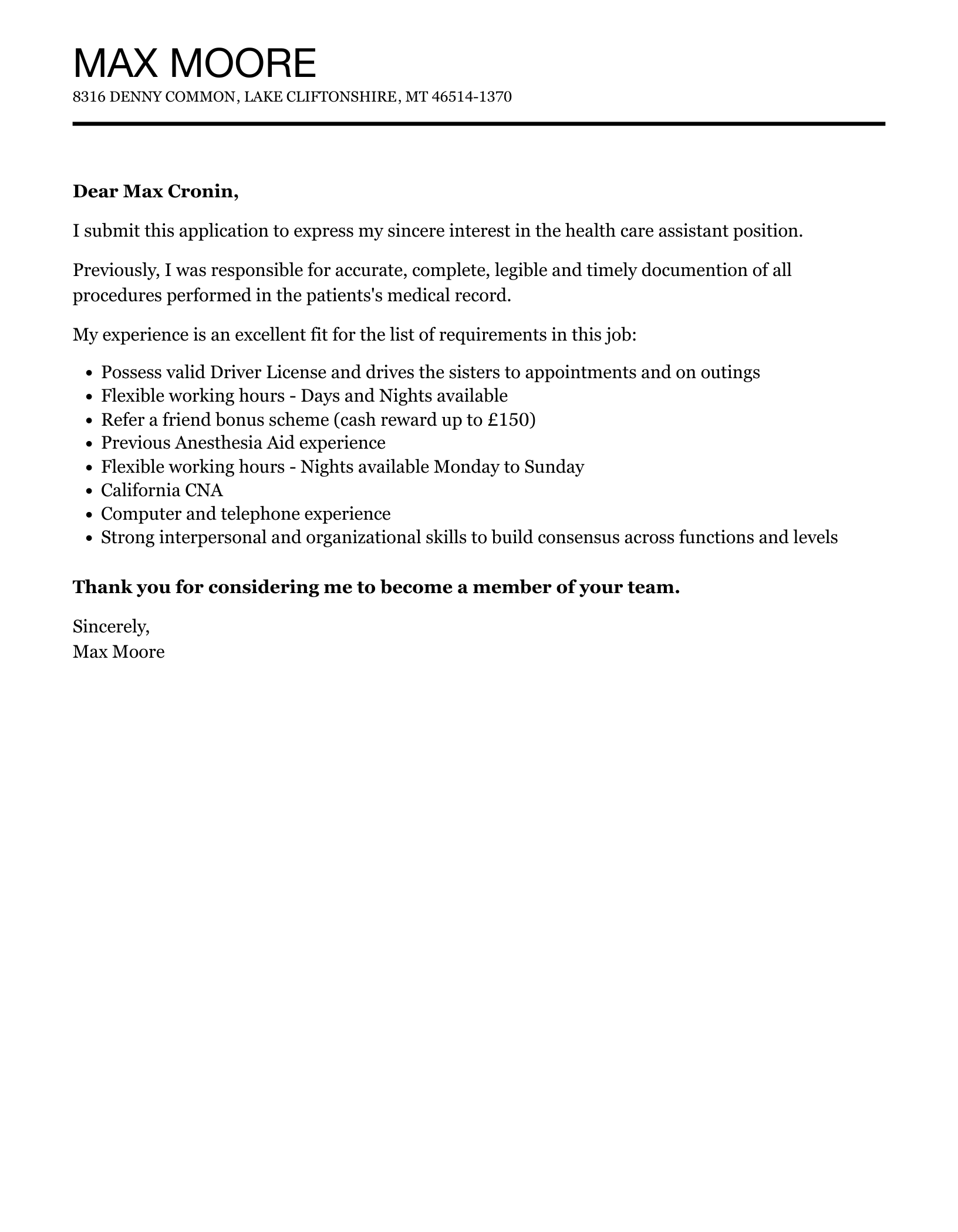 Health Care Assistant Cover Letter Velvet Jobs