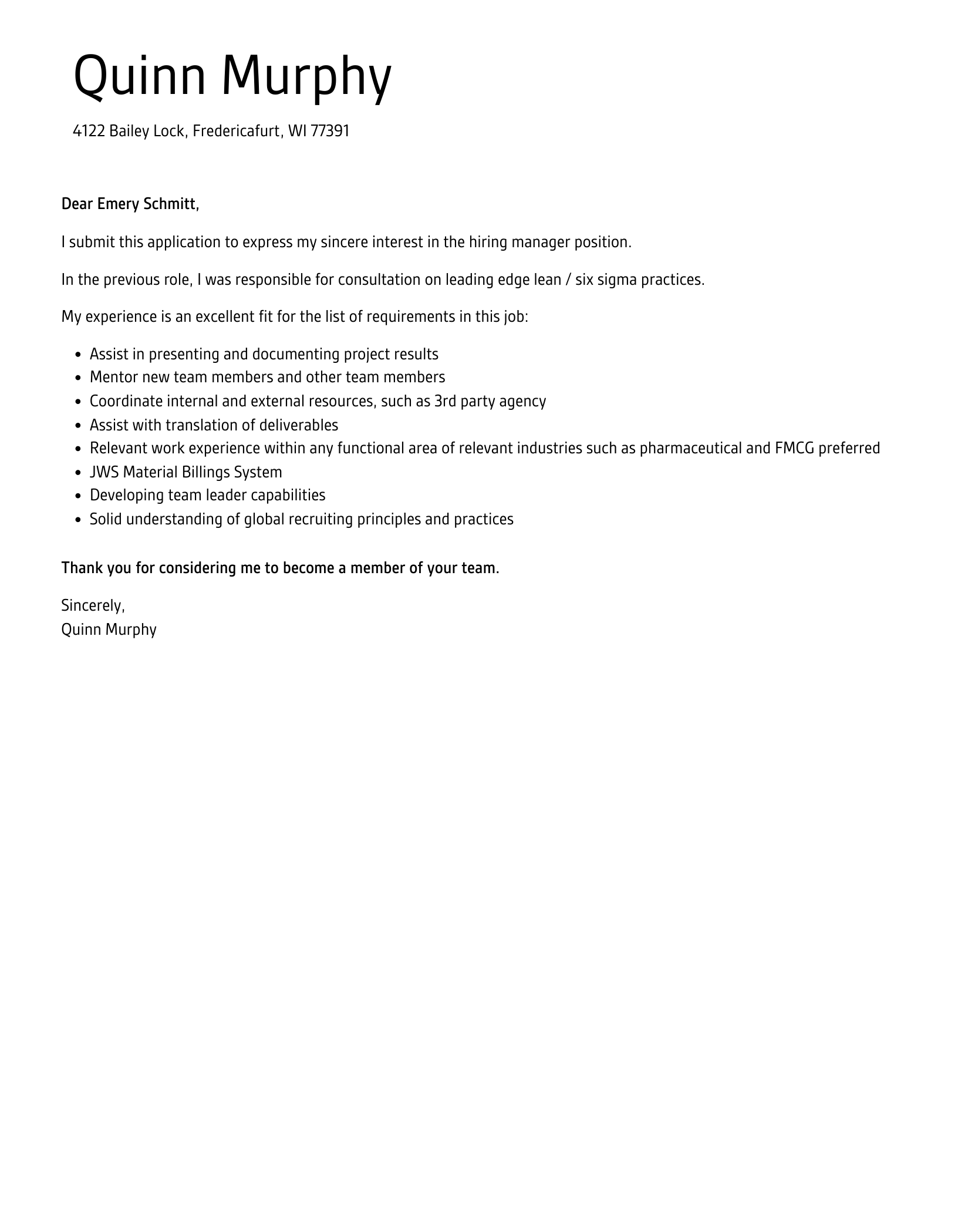 Hiring Manager Cover Letter Velvet Jobs