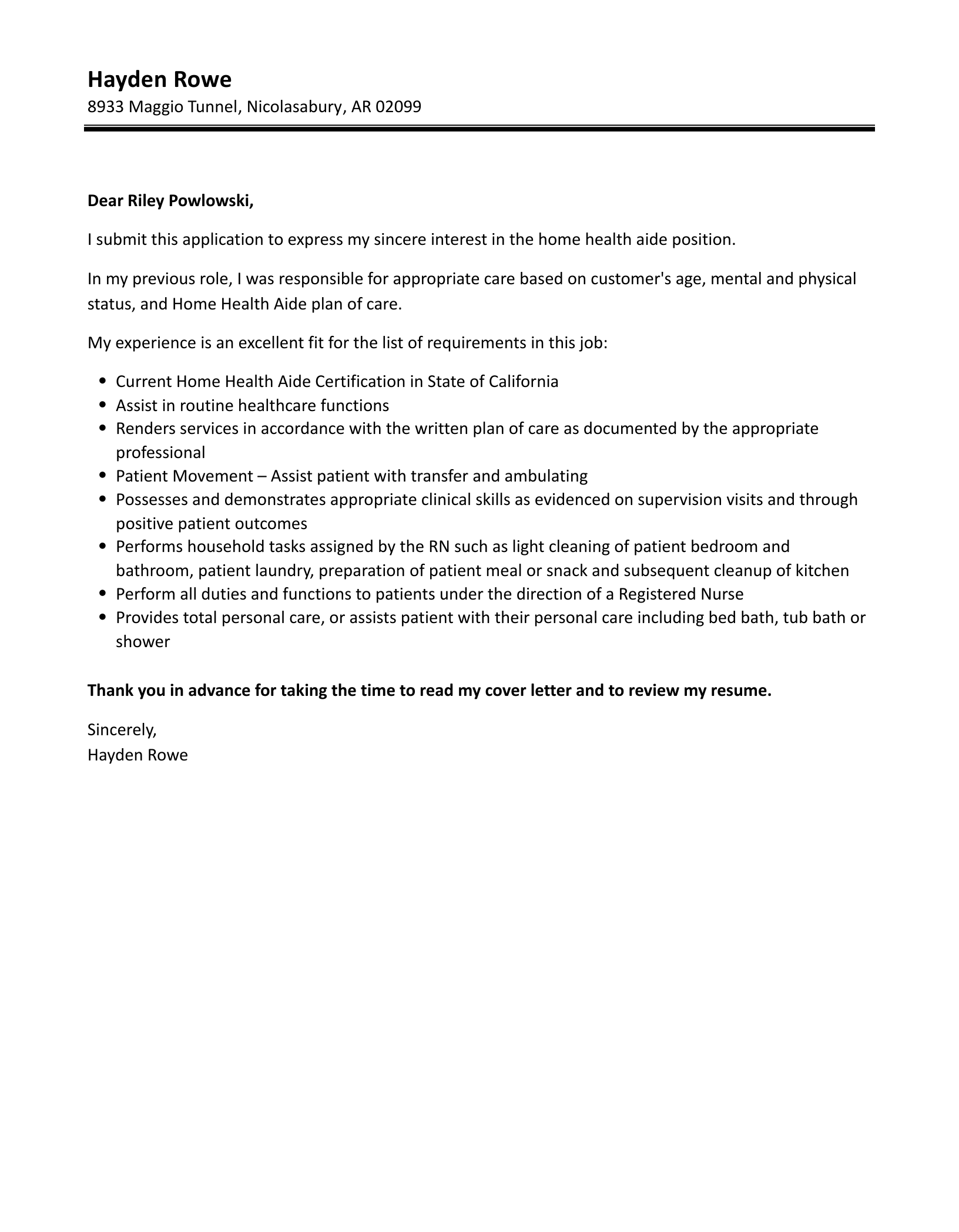 Home Health Aide Cover Letter Idedinamis